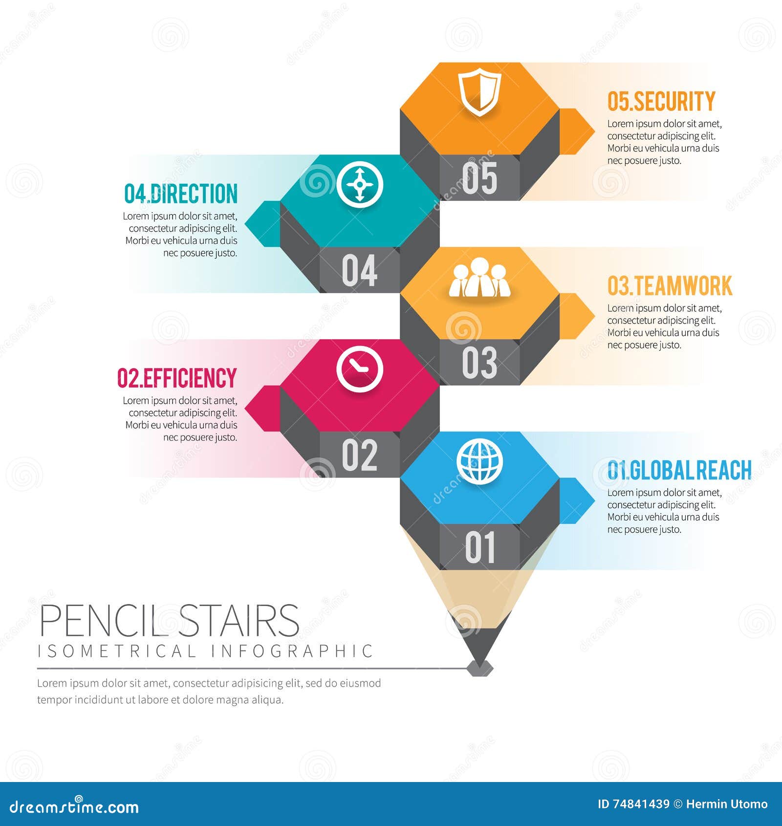 Isometric Pencil Stairs Infographic Stock Vector - Illustration of ...