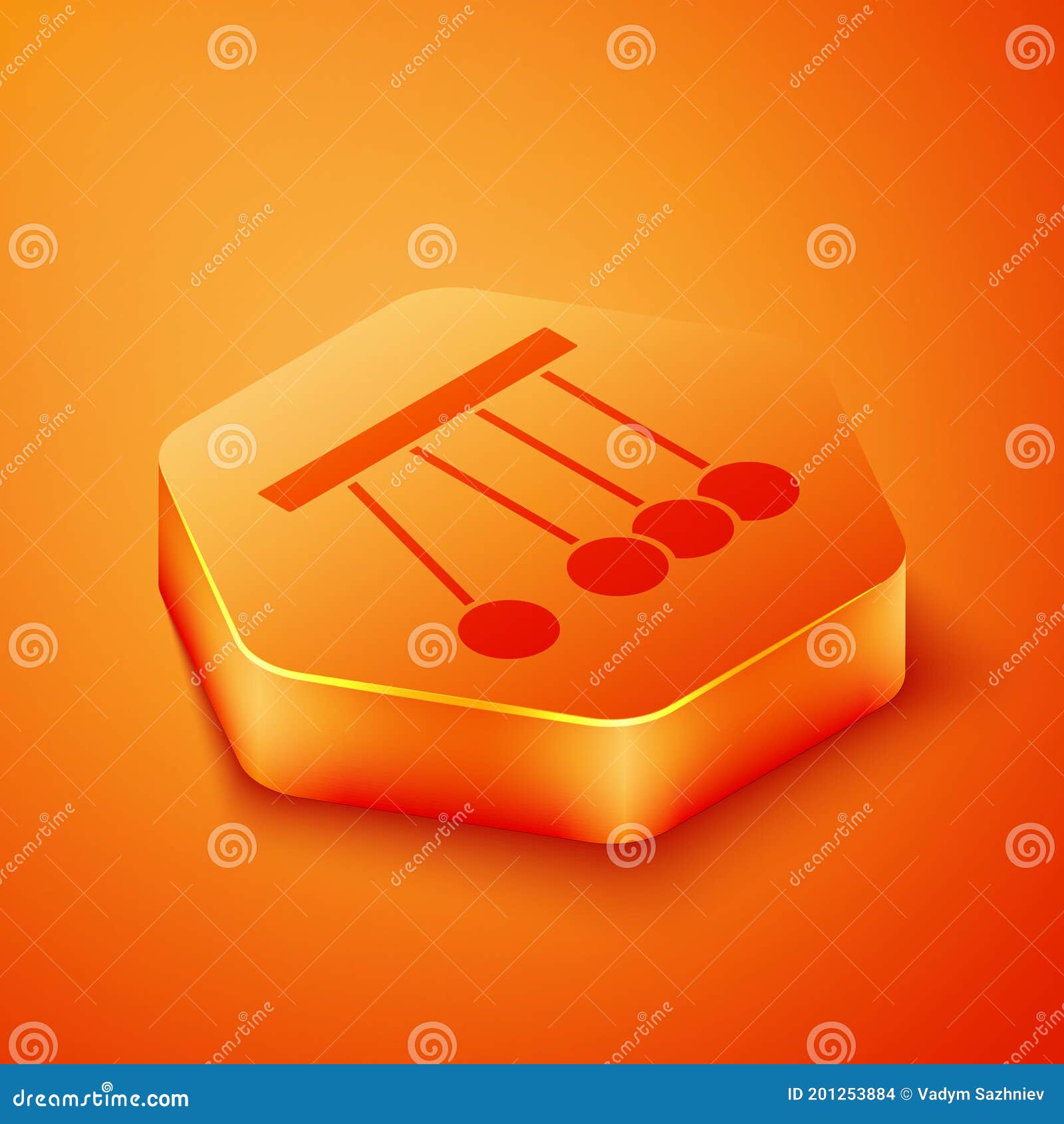 Isometric Pendulum Icon Isolated on Orange Background. Newtons Cradle ...