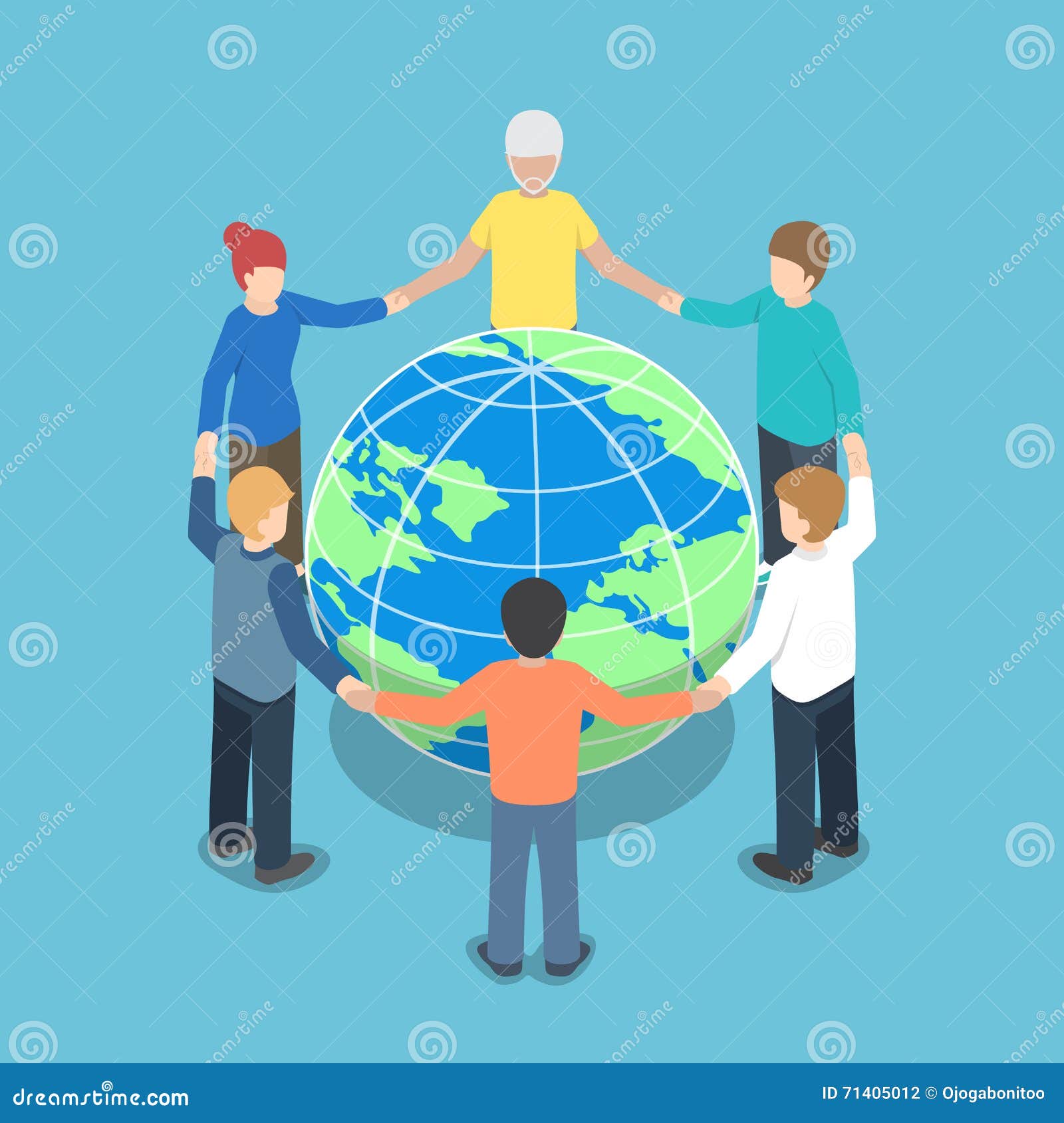Isometric People Around The World Holding Hands Vector Illustration ...