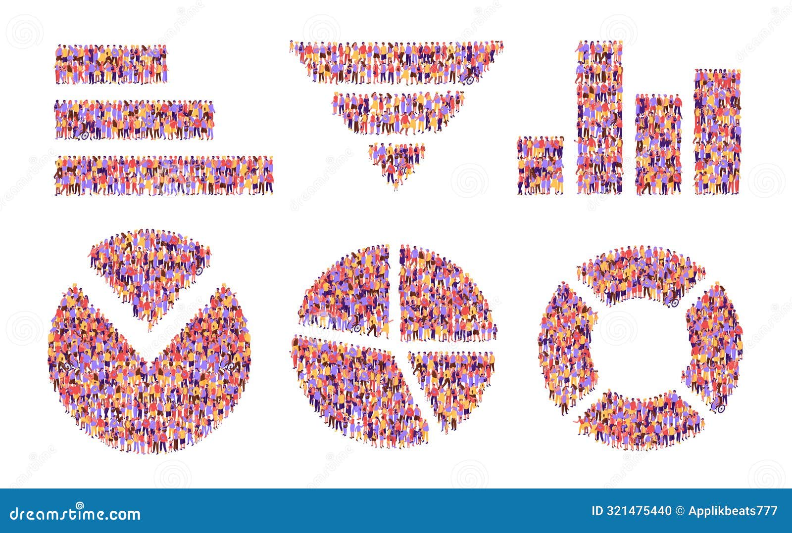 Isometric People Chart. Bar and Line Graphs, Pie Charts for Demographic ...