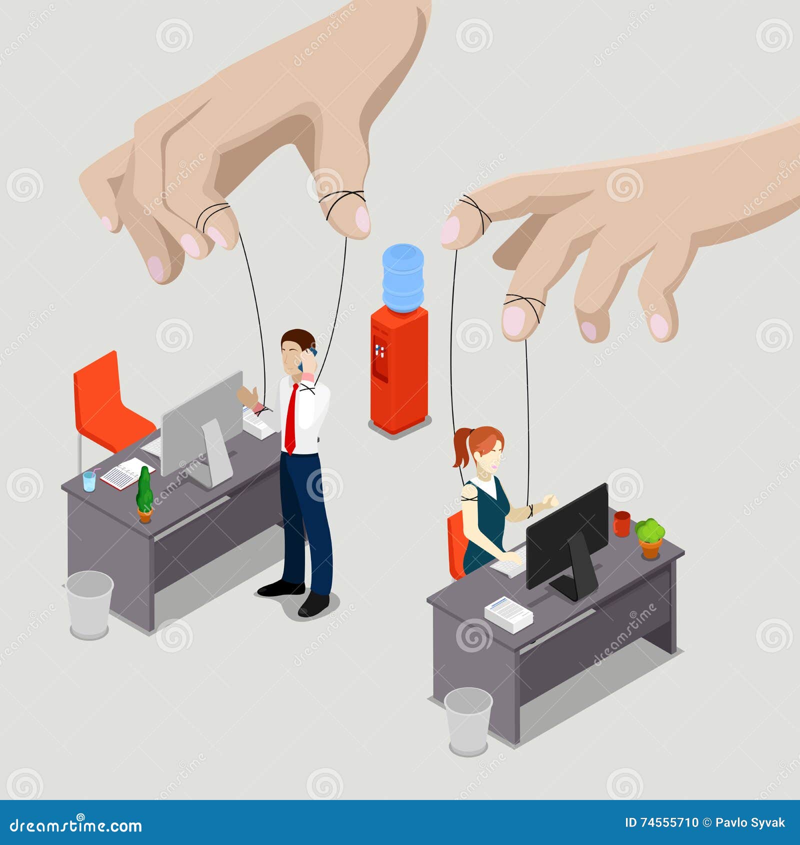 Isometric People. Office Puppets, Controlled Workers Stock Vector ...