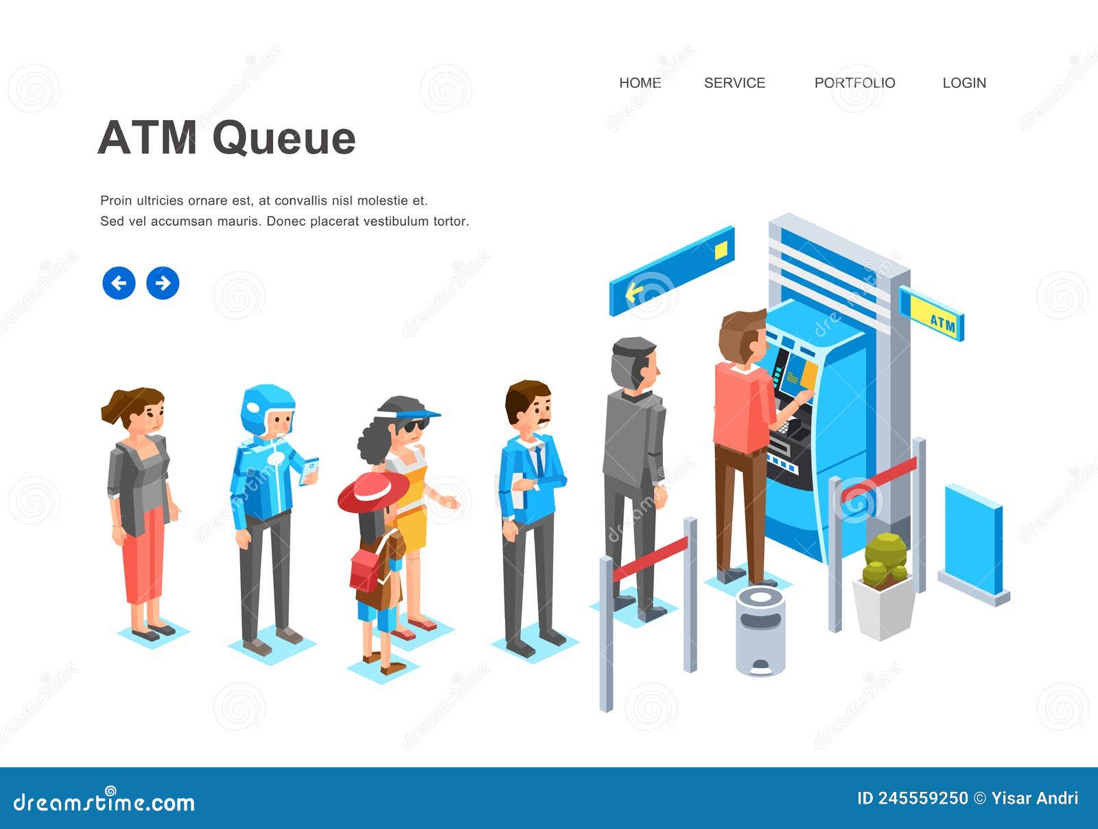 Isometric People Queue in ATM Machine, Man, Women and Kid Character ...