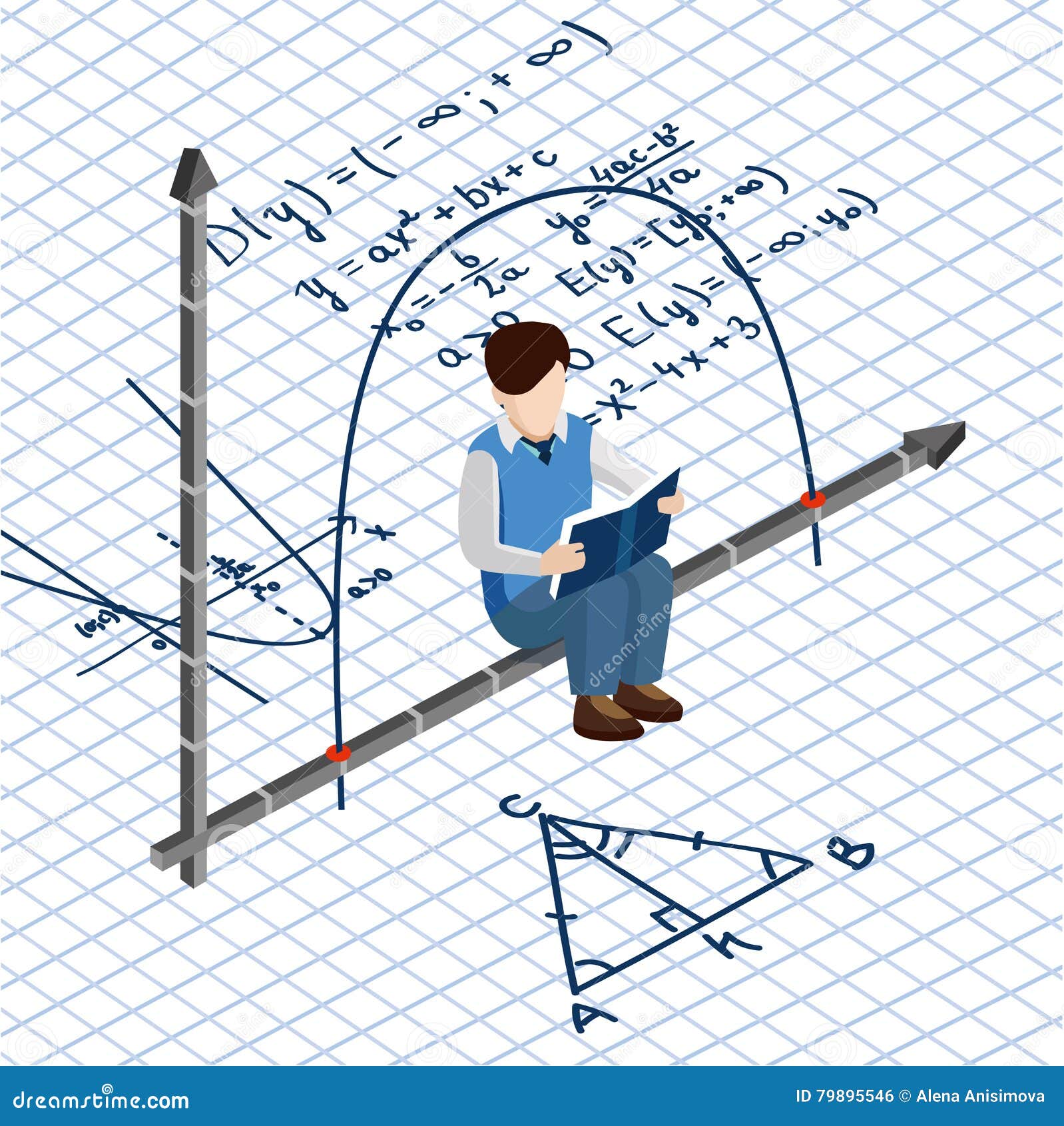 Isometric People. School Routine. Boy Student on the Background of Math ...