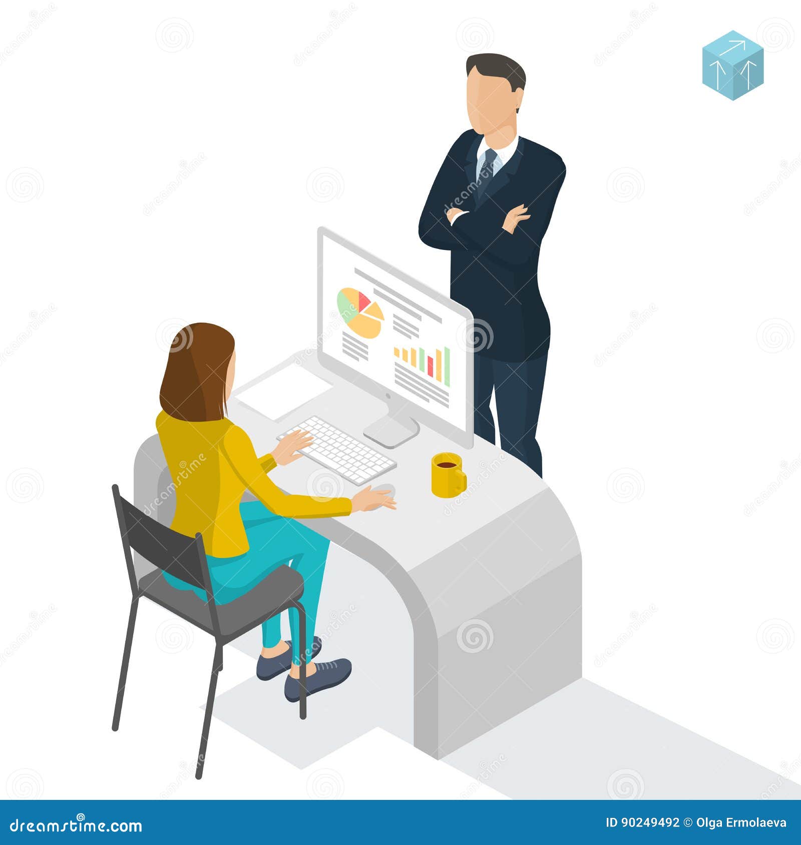 Isometric People Working in Office. Stock Vector - Illustration of ...