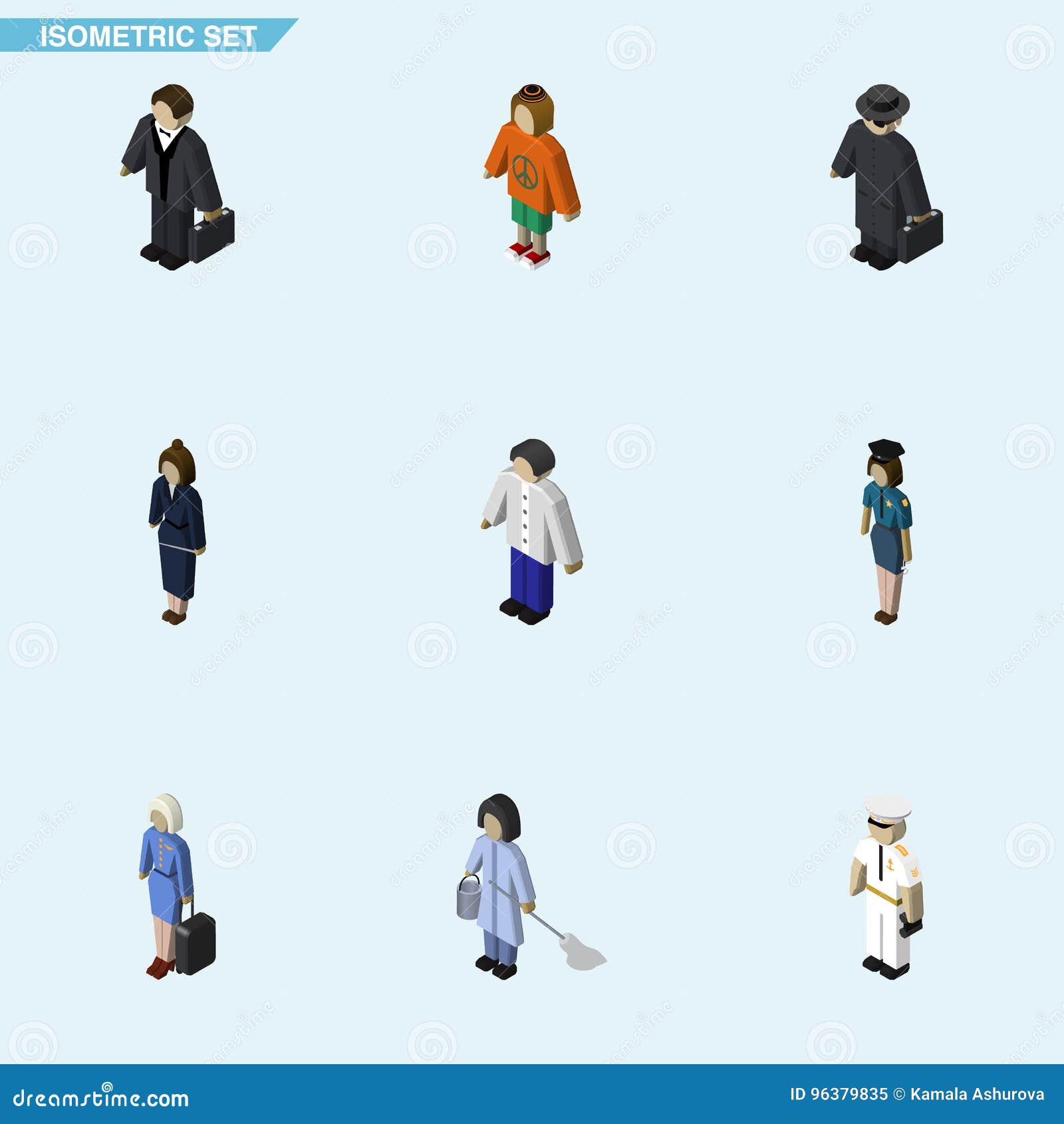 Isometric Person Set Of Male, Policewoman, Seaman And Other Vector ...