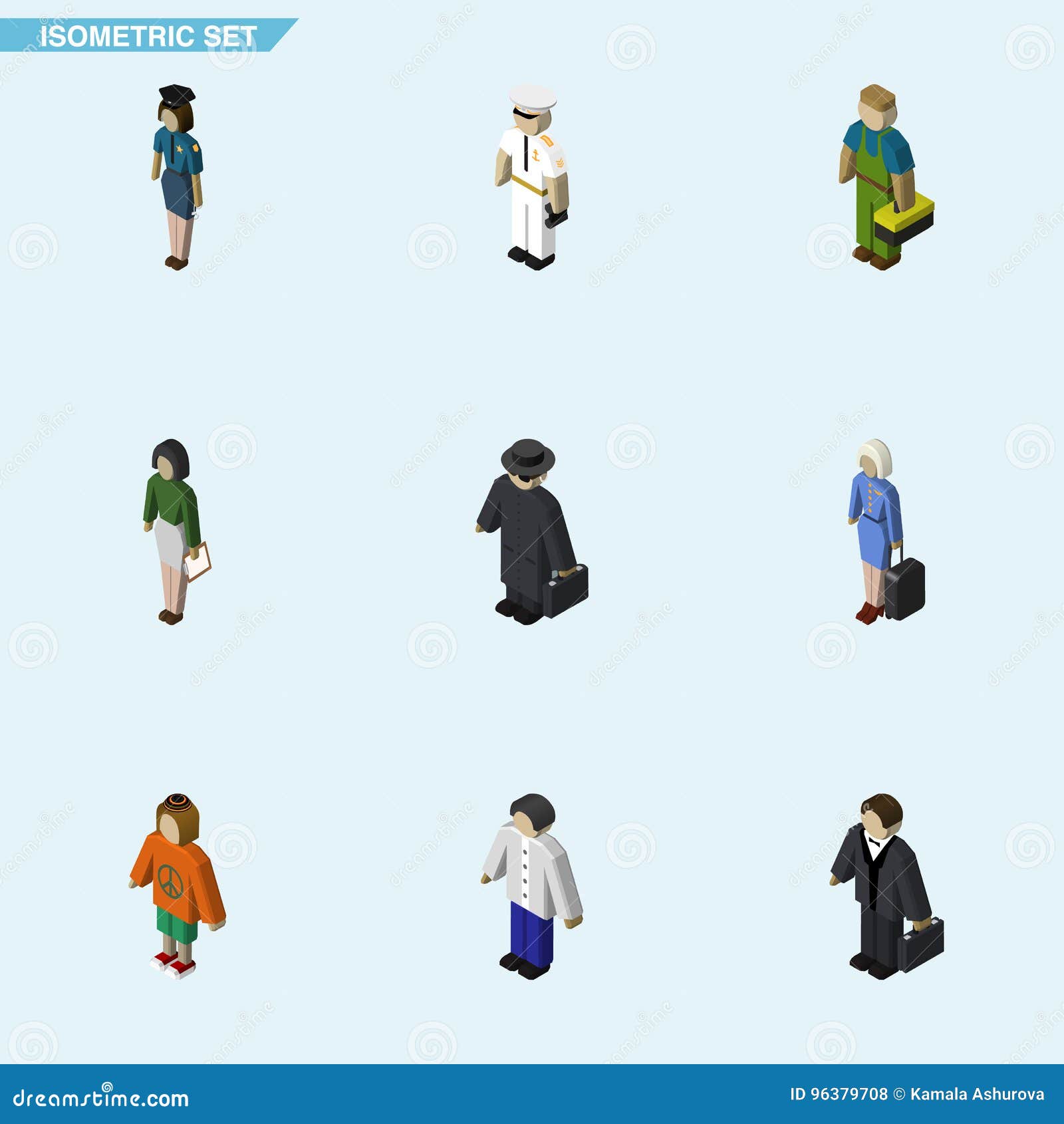 Isometric Person Set Of Male, Policewoman, Seaman And Other Vector ...