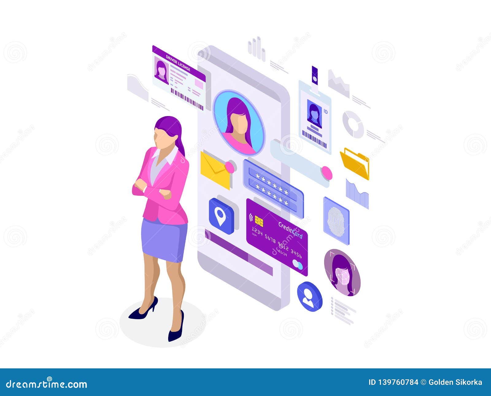 Isometric Personal Data Information App, Identity Private Concept ...