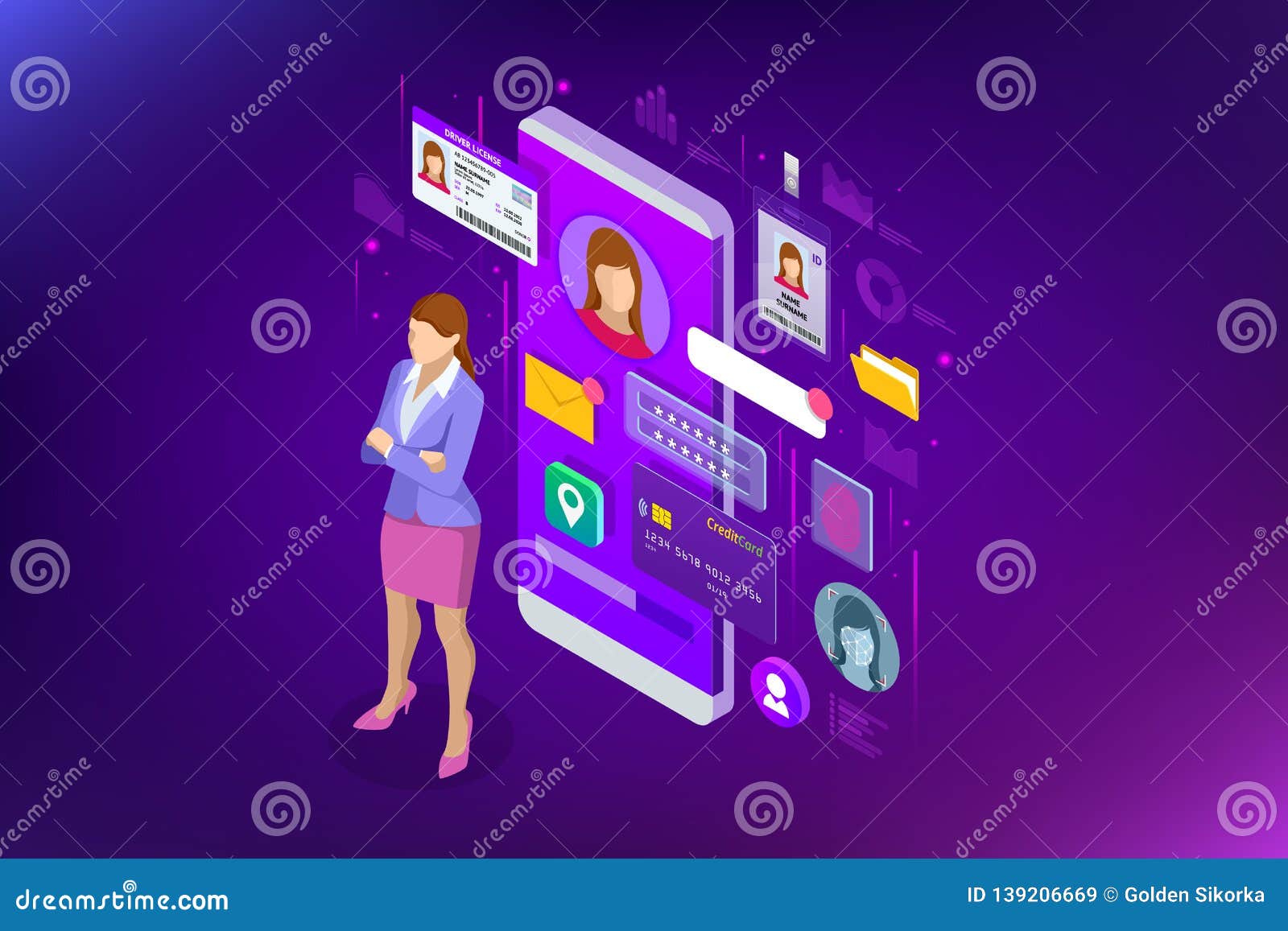 Isometric Personal Data Information App, Identity Private Concept ...