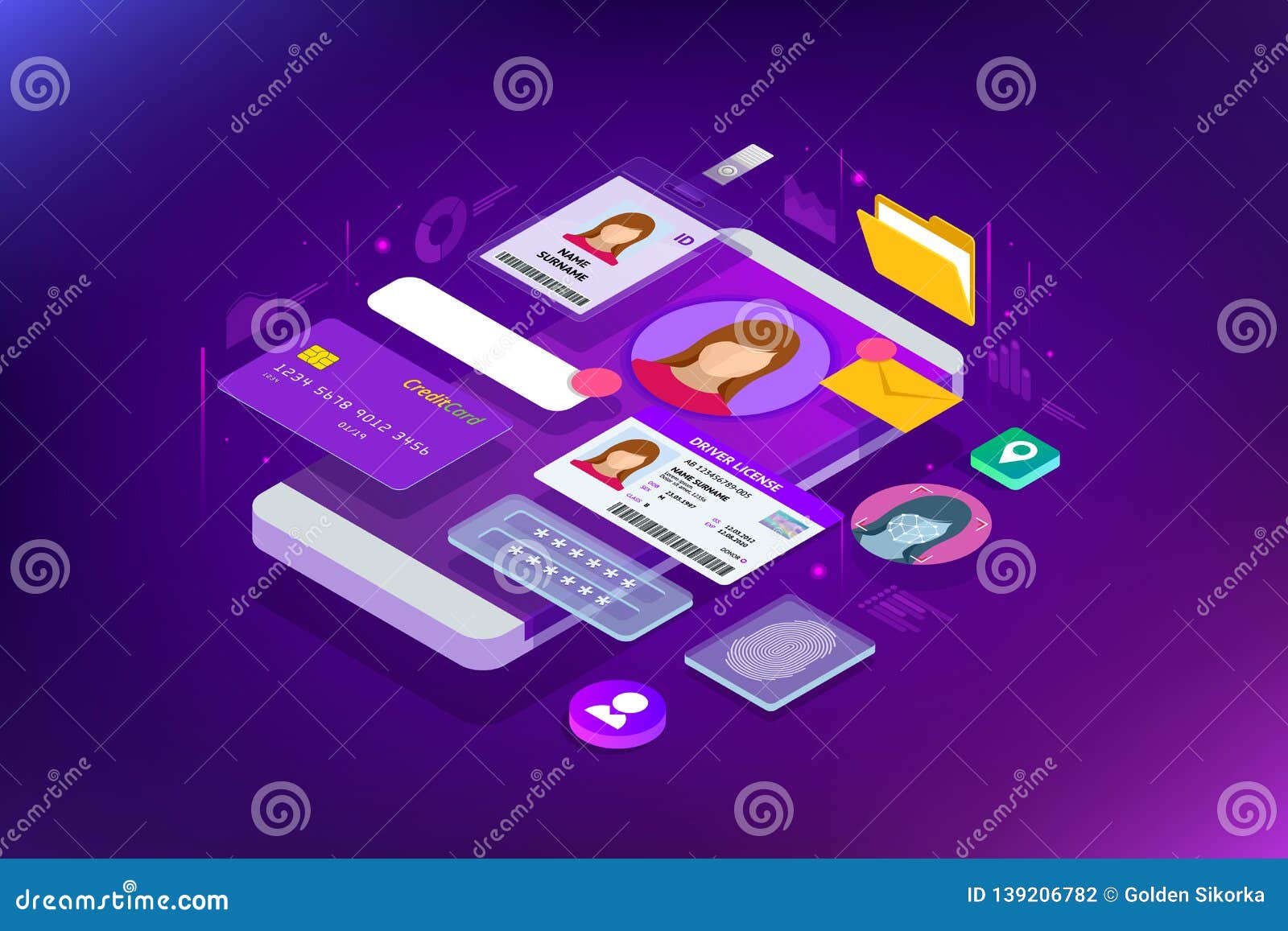 Isometric Personal Data Information App, Identity Private Concept ...