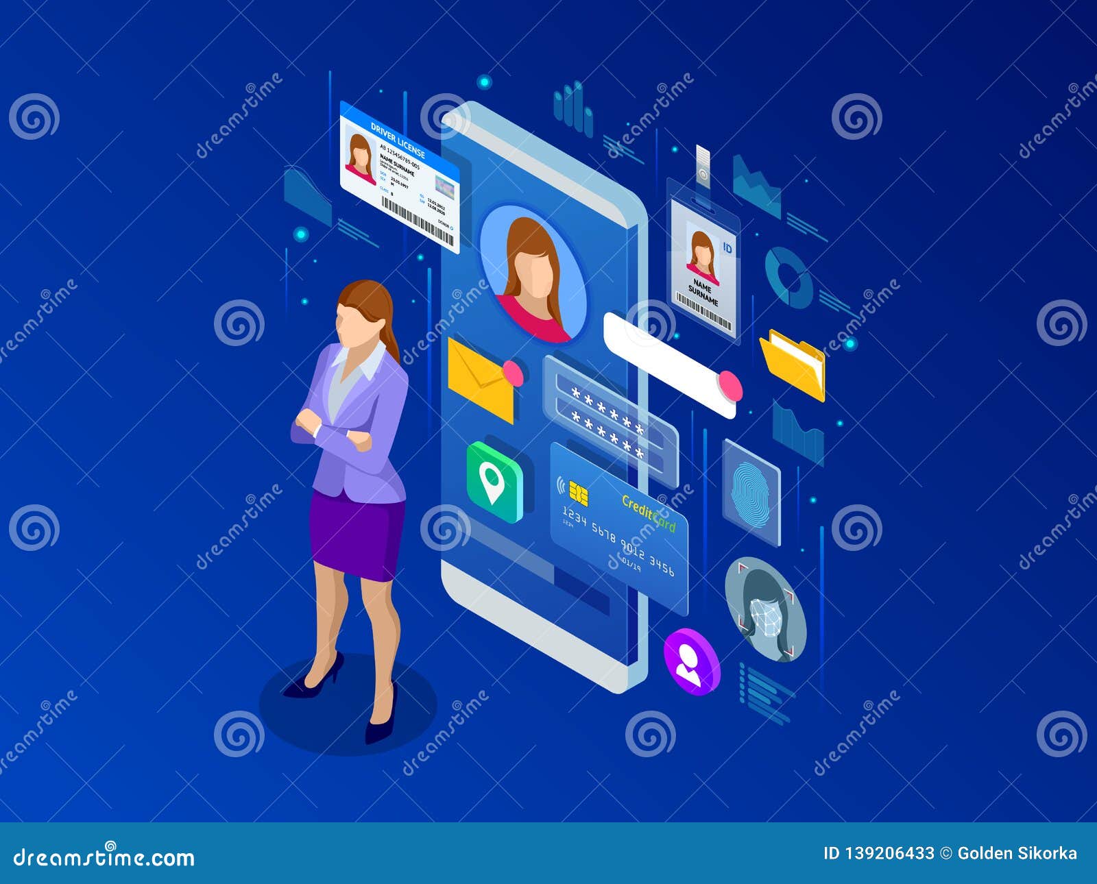 Isometric Personal Data Information App, Identity Private Concept ...