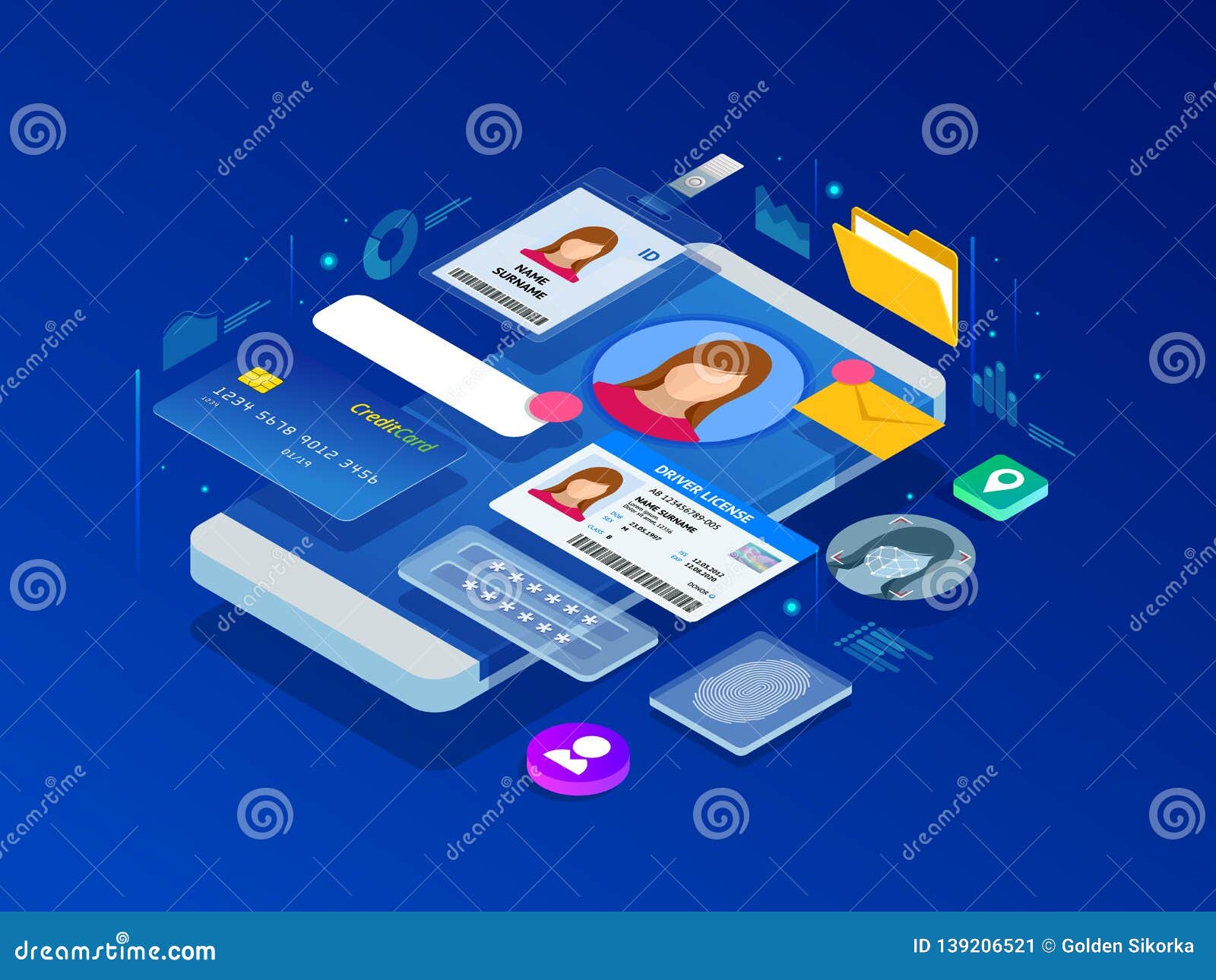 Isometric Personal Data Information App, Identity Private Concept ...