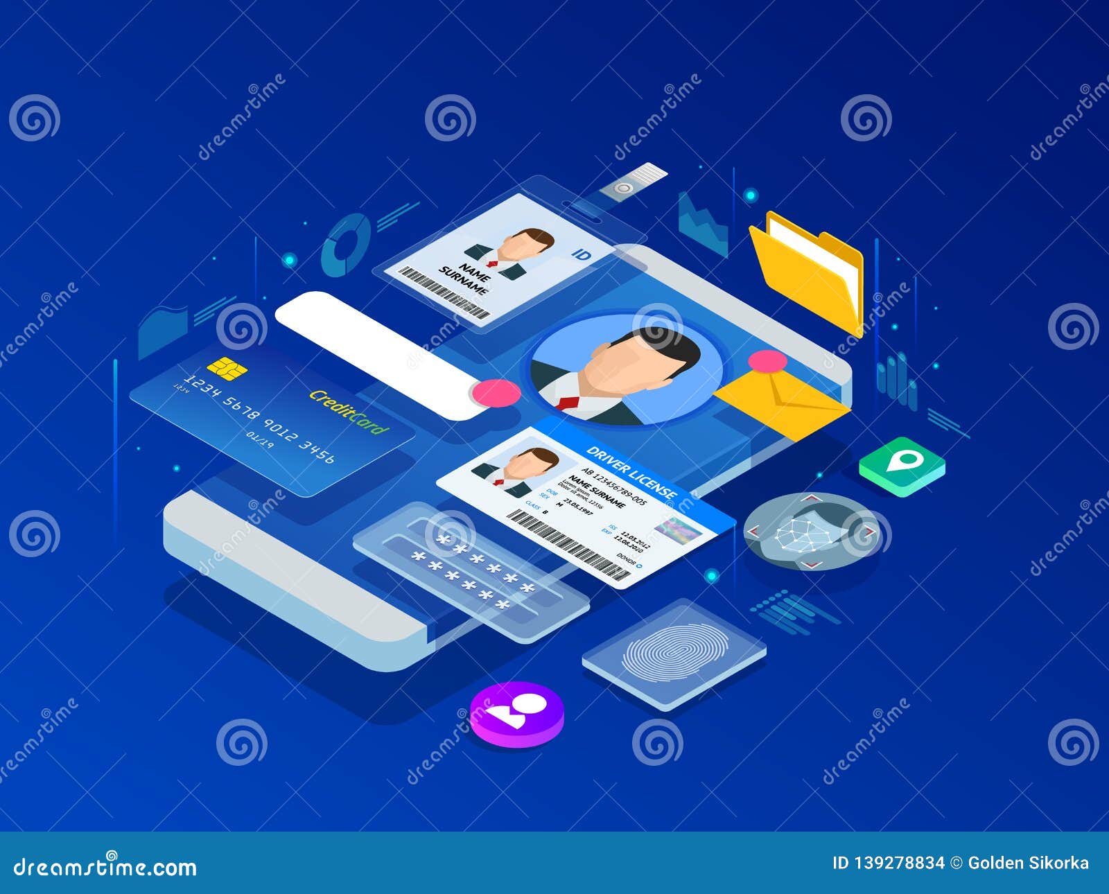 Isometric Personal Data Information App, Identity Private Concept ...