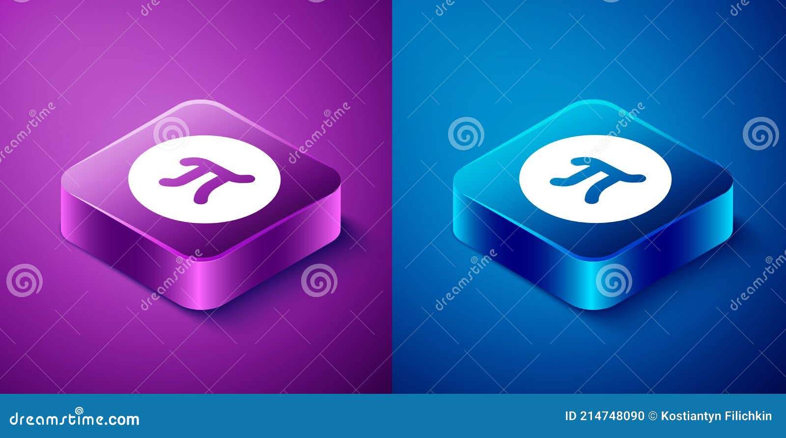 Isometric Pi Symbol Icon Isolated on Blue and Purple Background. Square ...