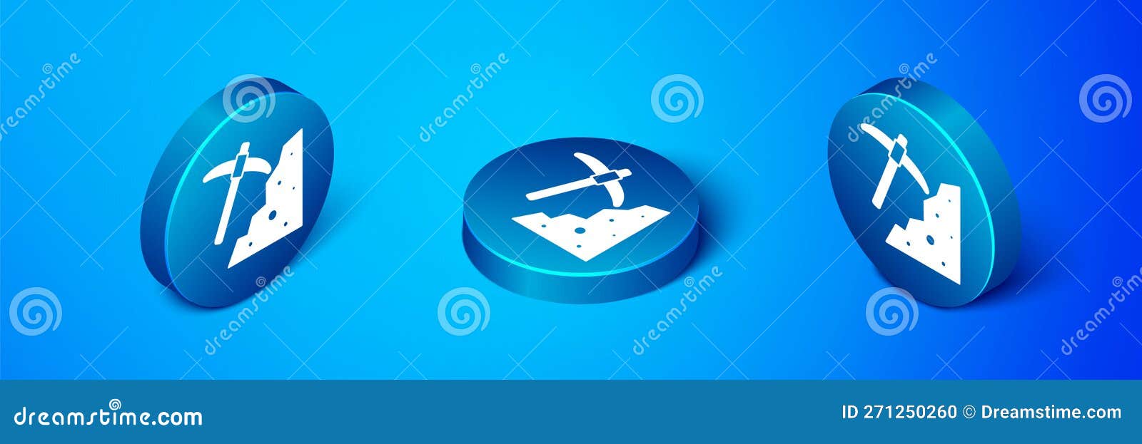 Isometric Pickaxe Icon Isolated on Blue Background. Blue Circle Button ...