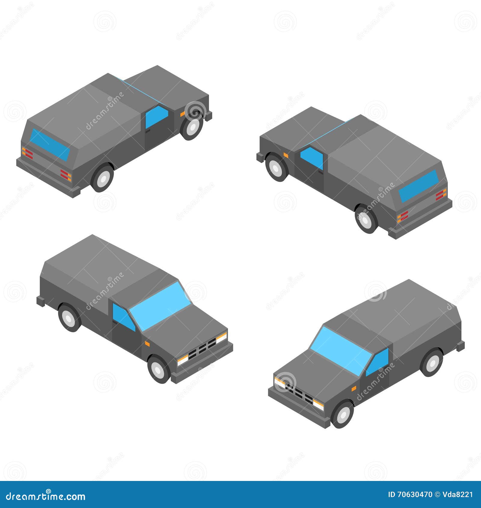 Isometric pickup truck stock vector. Illustration of fire - 70630470