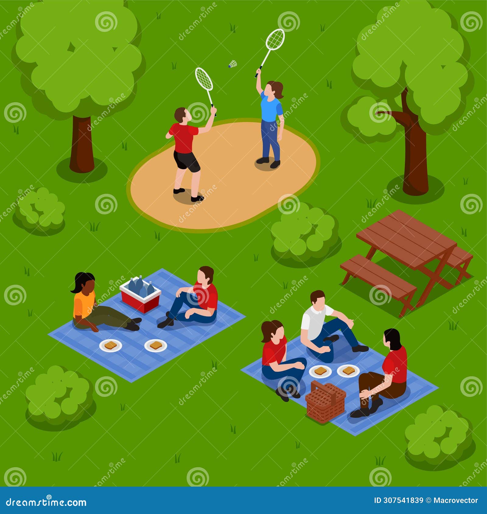 Isometric Picnic Barbeque Flowchart Template With People Having Lunch ...
