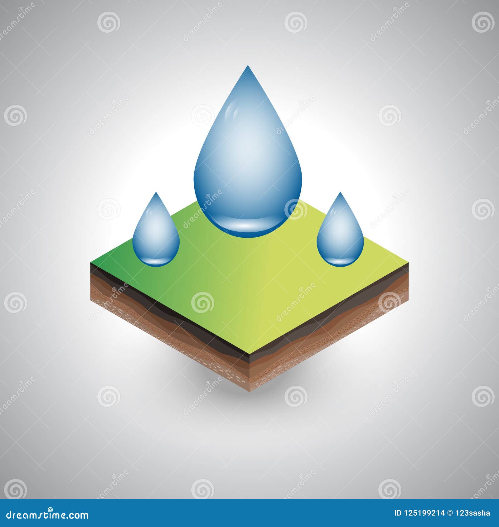 Isometric Piece of the Soil with Water Drops Stock Vector ...