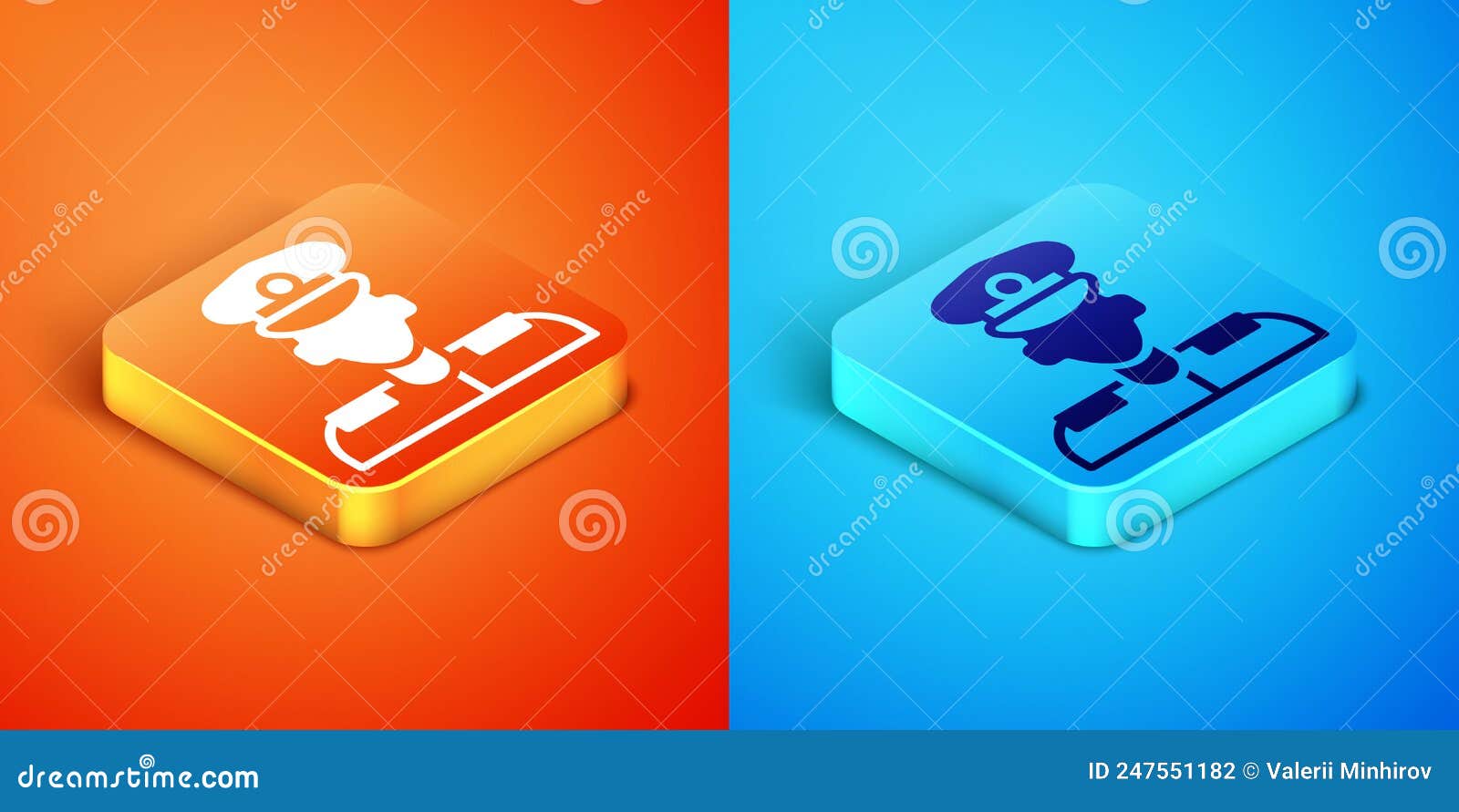 Isometric Pilot Icon Isolated on Orange and Blue Background. Vector ...