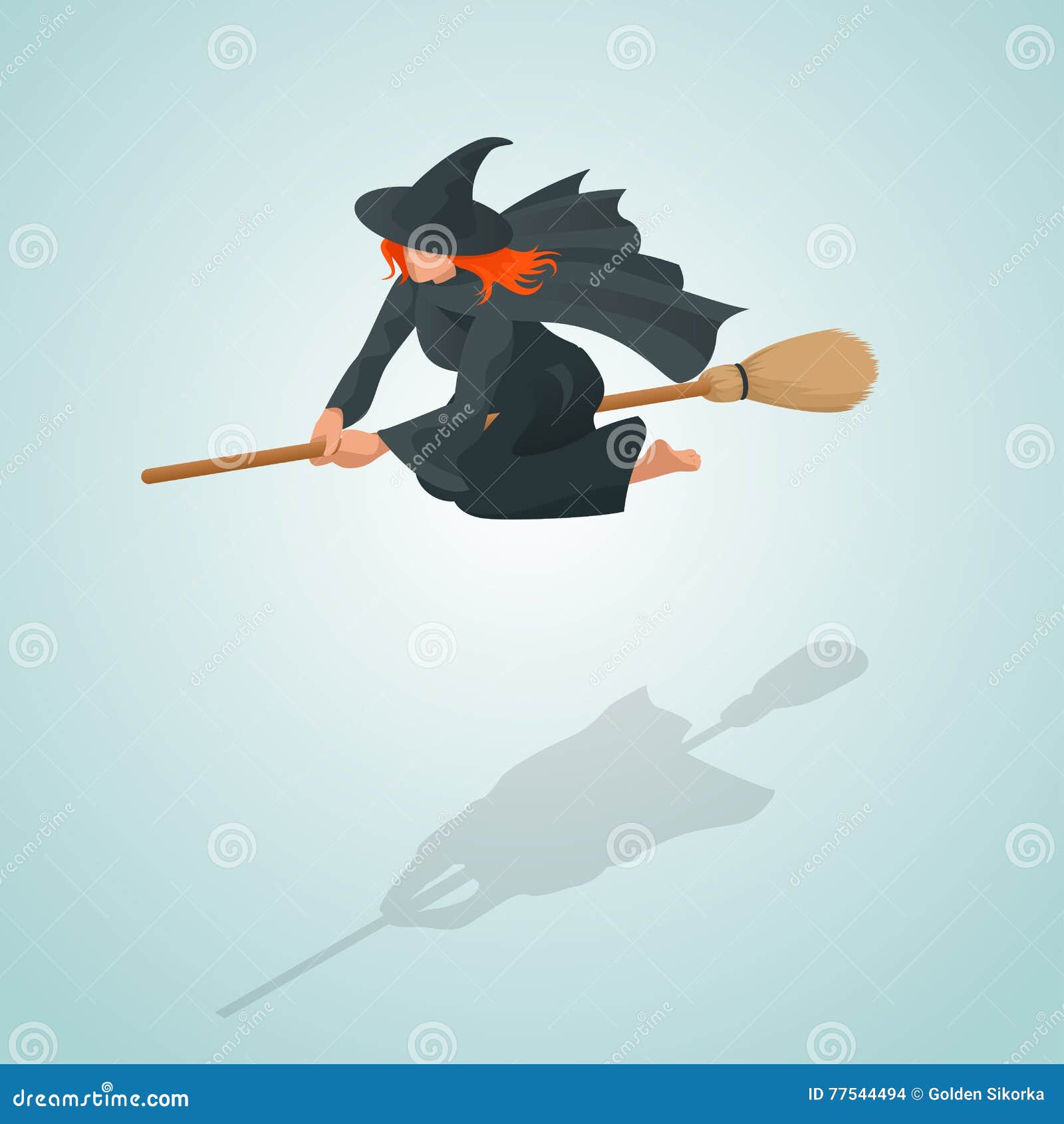 Isometric Pin-up Witch Flying on Her Broom Stock Vector - Illustration ...