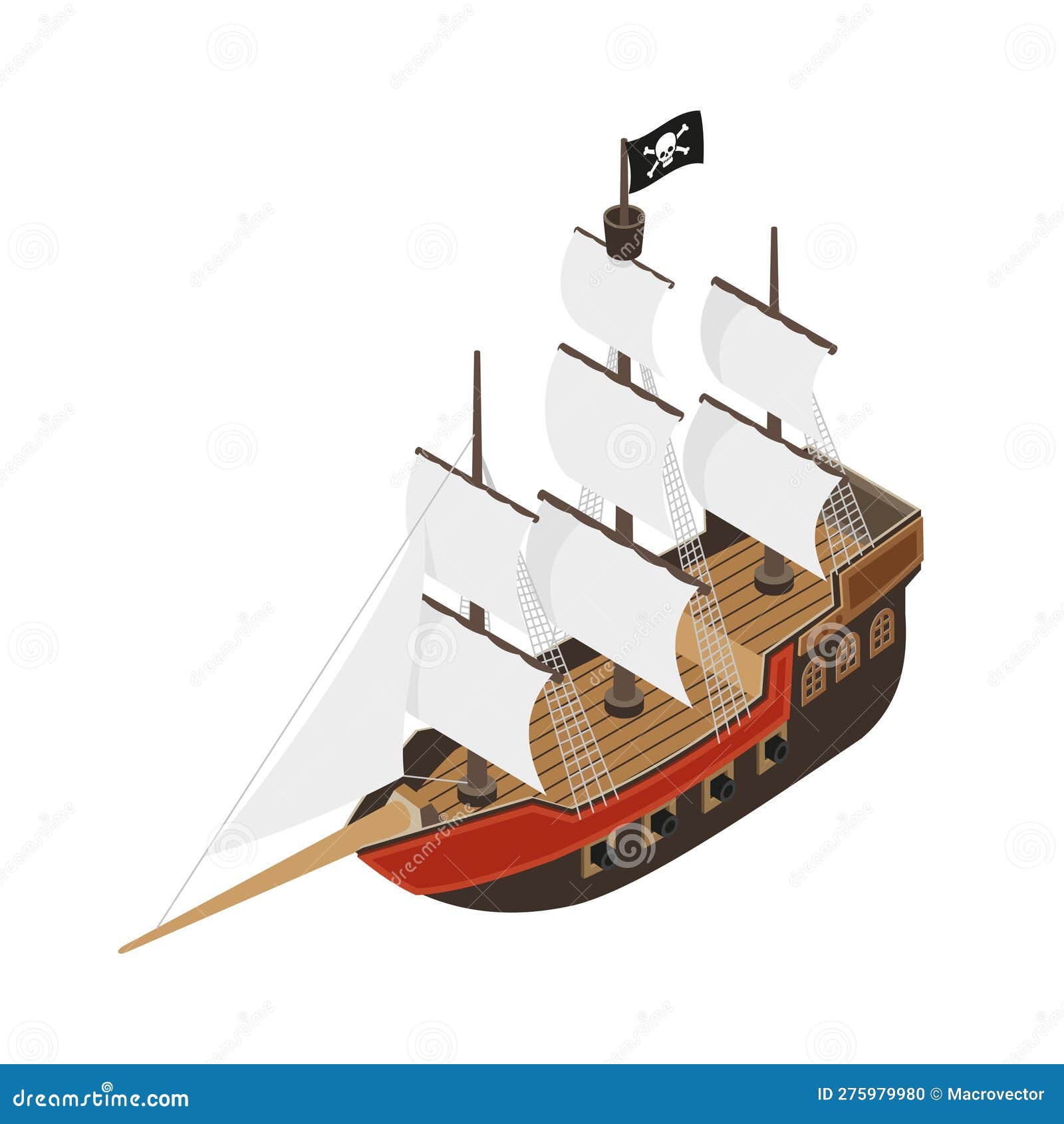 Isometric Pirate Ship stock vector. Illustration of island - 275979980