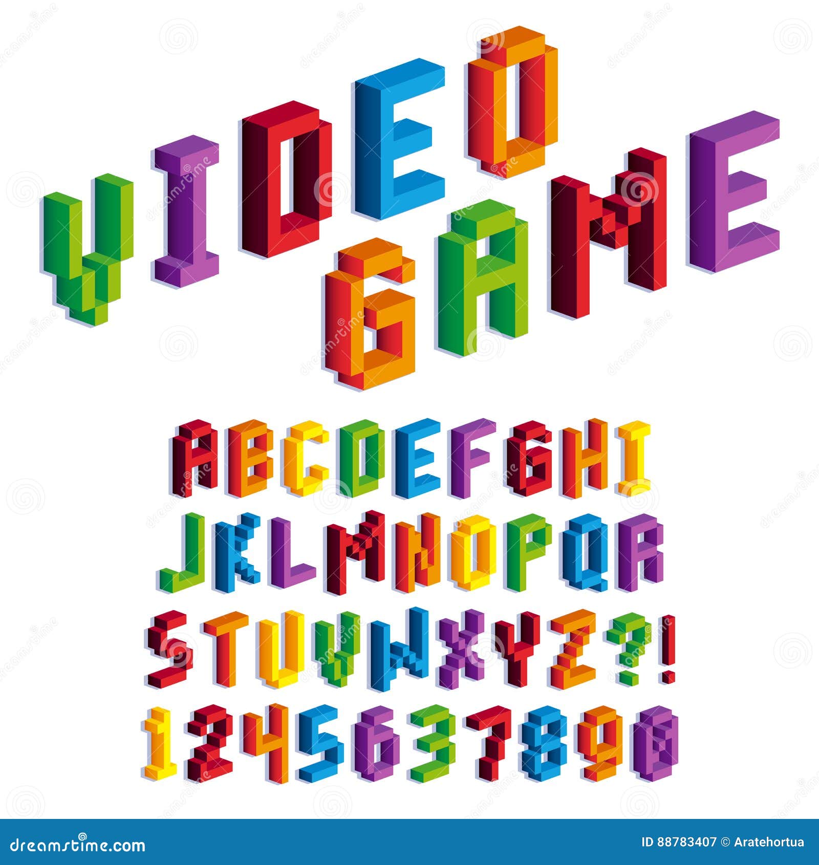 Isometric Pixel 3d Alphabet And Numbers Stock Illustration