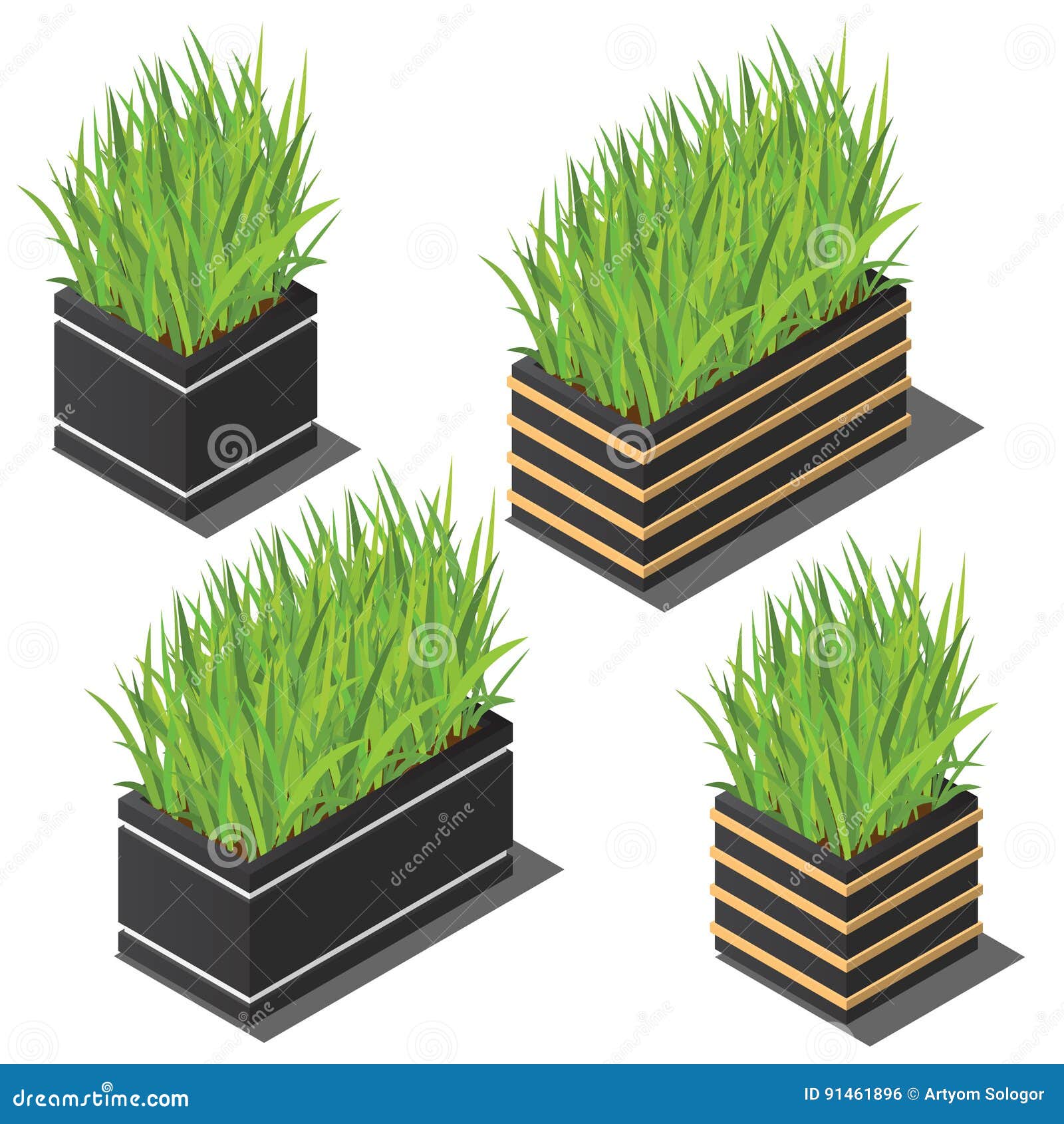 Isometric Plant in Modern Pot Small Set. Fresh Green Herbs. Stock ...