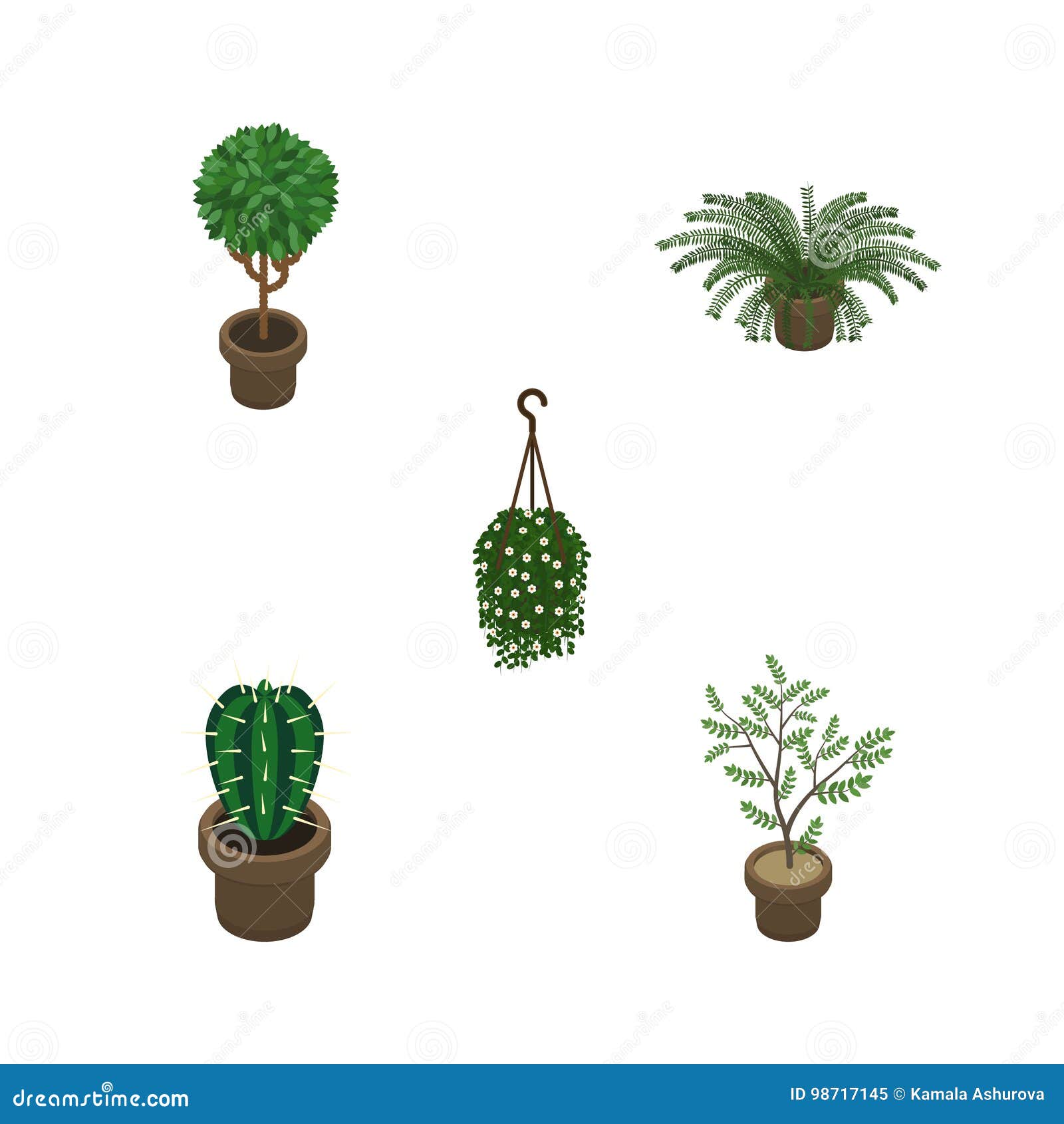 Isometric Plant Set of Tree, Blossom, Fern and Other Vector Objects ...