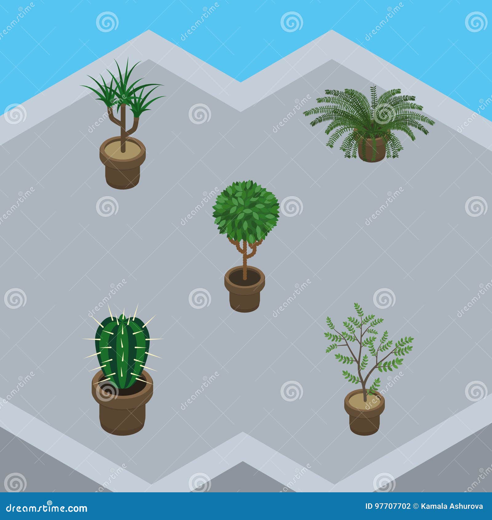 Isometric Plant Set of Tree, Fern, Plant and Other Vector Objects. Also ...