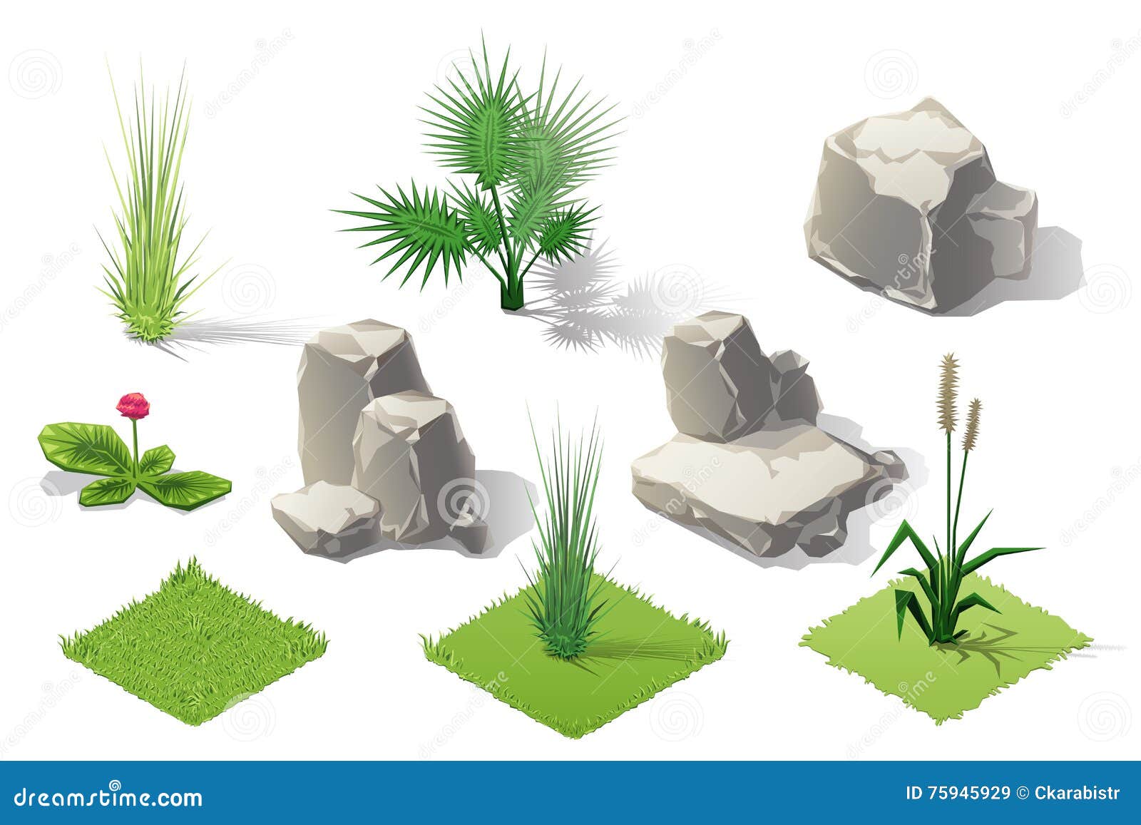 Isometric Plants Forest Collection Set. Fall Trees and Stones. Stock ...
