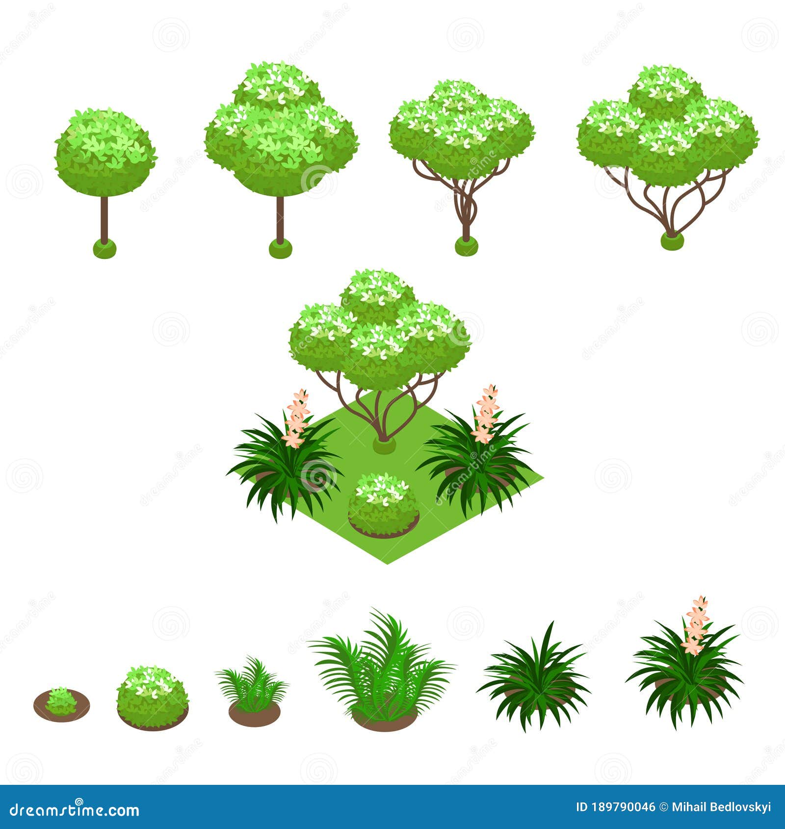 Collection of Isometric Plants from Trees and Bushes Stock Vector ...