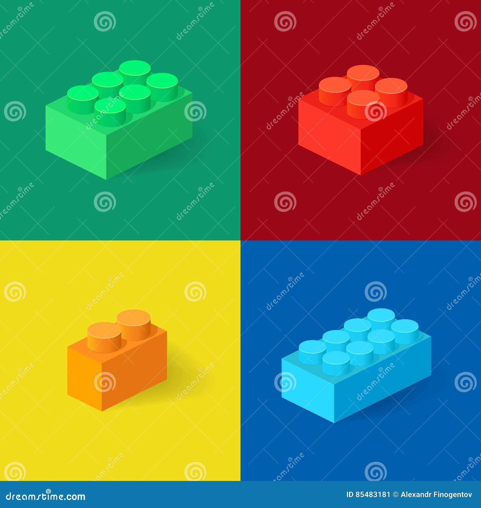 Isometric Plastic Building Blocks with Shadow. Vector Set of the ...