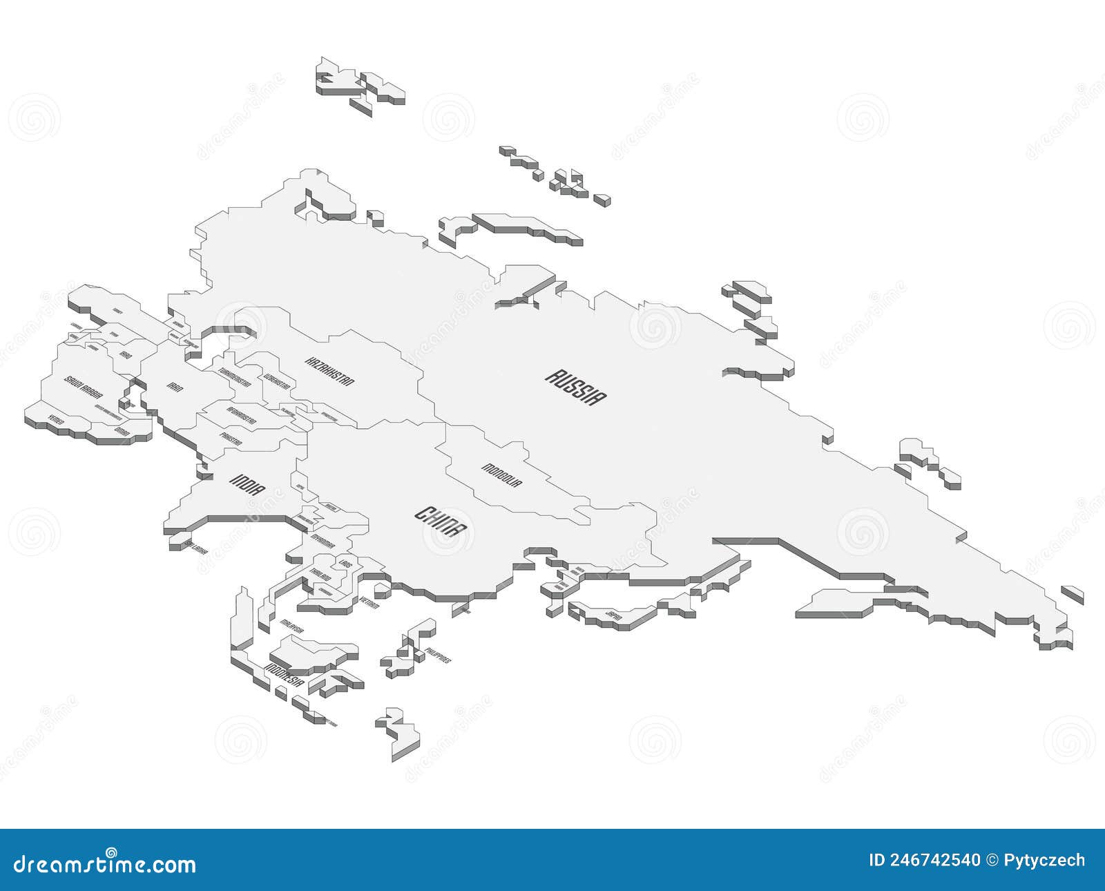 Isometric Political Map of Asia Stock Vector - Illustration of shape ...