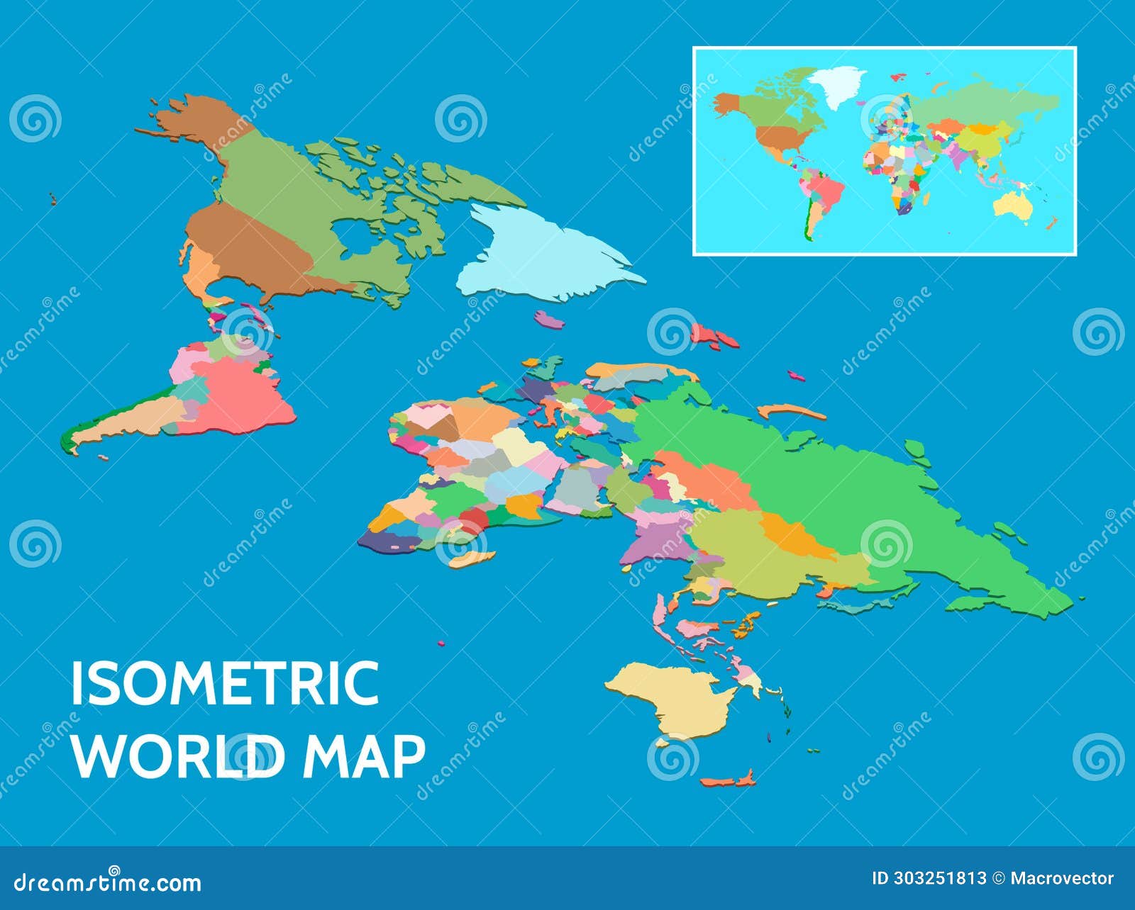 Isometric Political World Map Stock Illustration - Illustration of ...