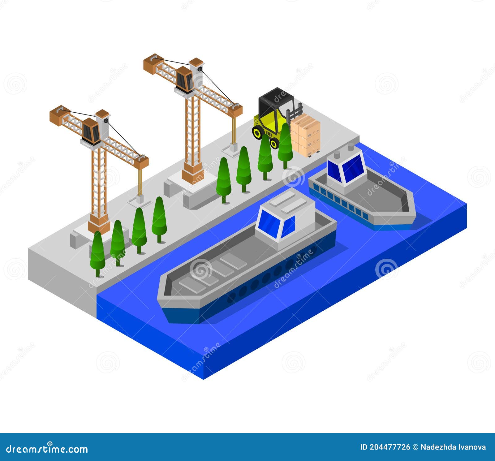 Isometric Port on White Background Vector Graphic Illustration. Stock ...