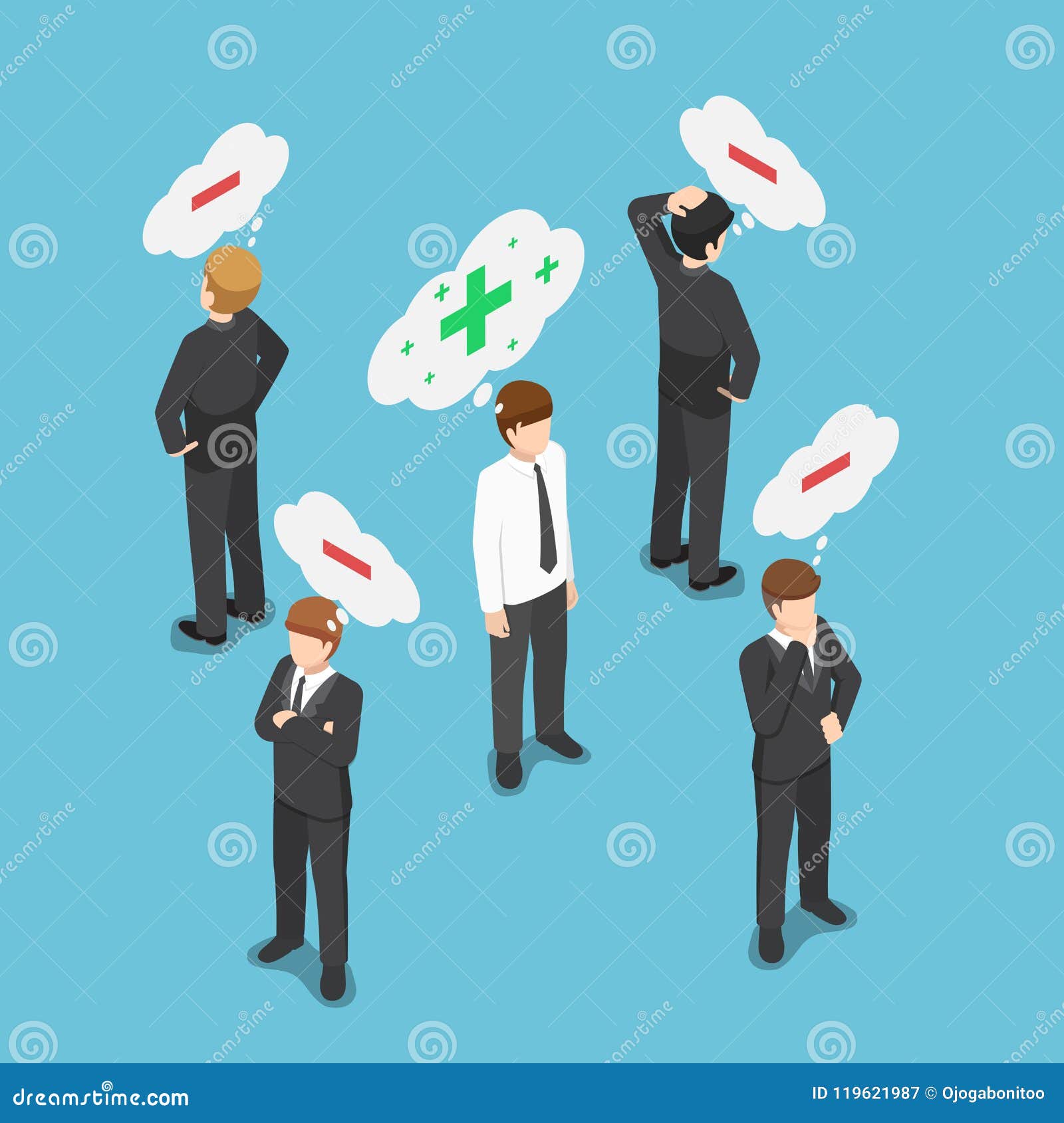 Isometric Positive Thinking Businessman In The Crowd Of Negative ...