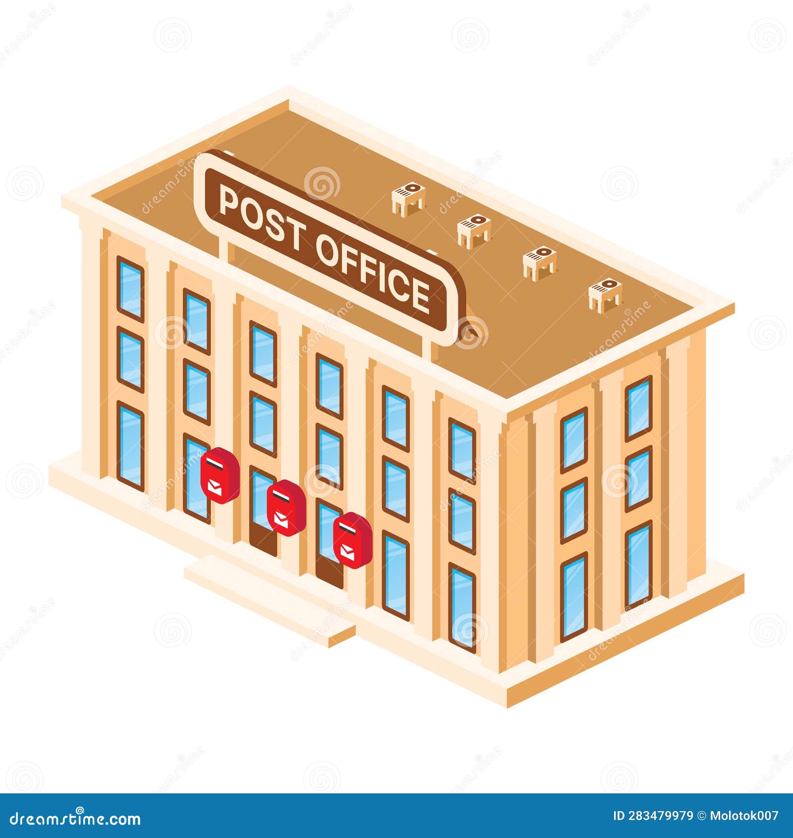 Isometric Post Office Building Isolated on White Background Stock ...