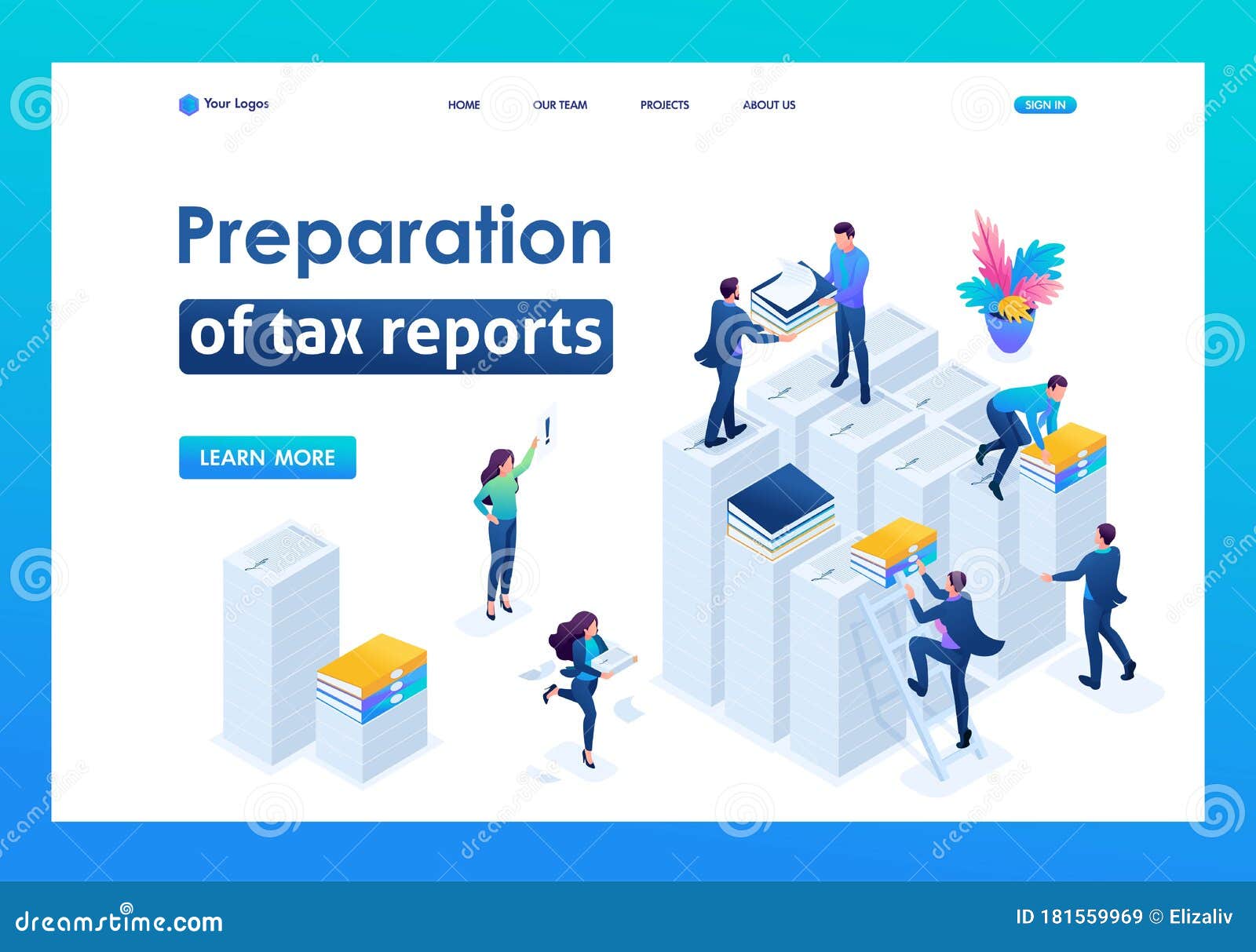 Isometric Preparation of Tax Reports, Tax Agents Check the Documents ...