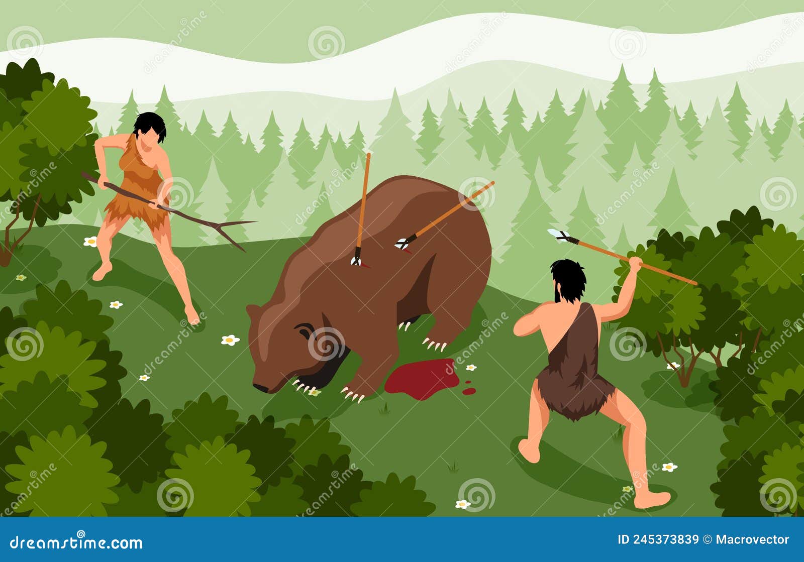 Primitive People Hunting Composition Stock Vector - Illustration of ...