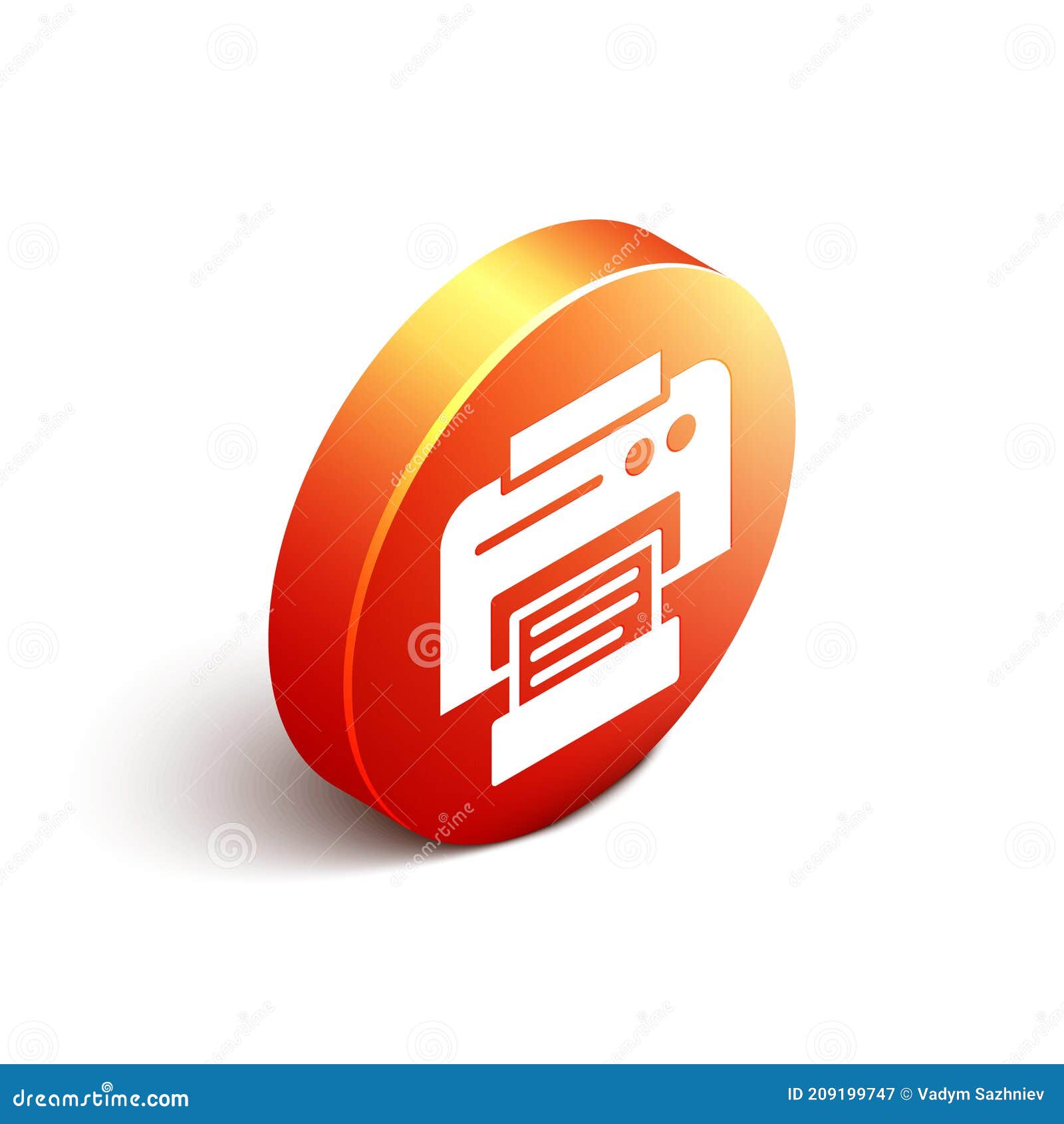 Isometric Printer Icon Isolated on White Background. Orange Circle ...