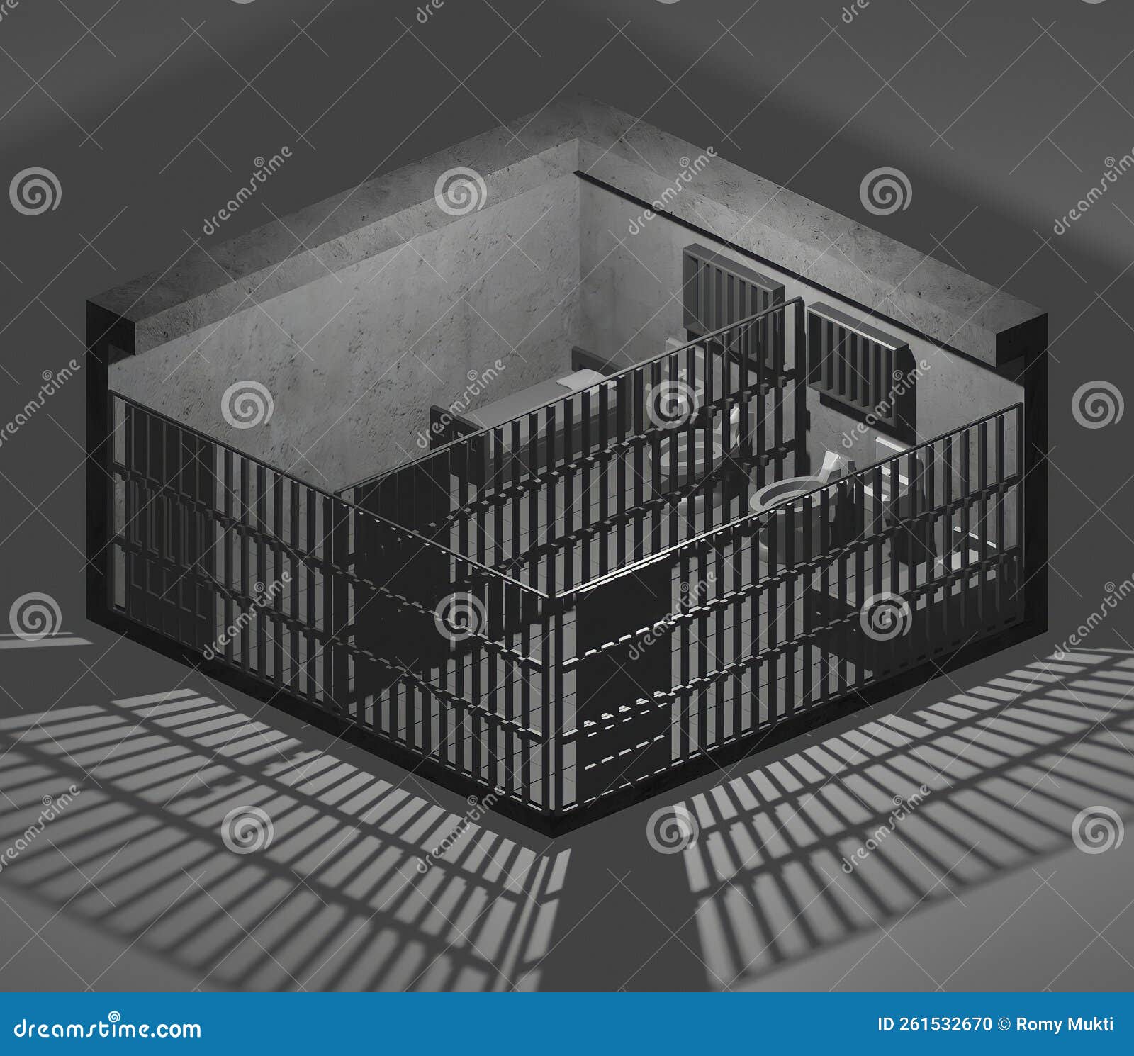 Isometric Prison Room Art 3d Rendering Stock Illustration ...