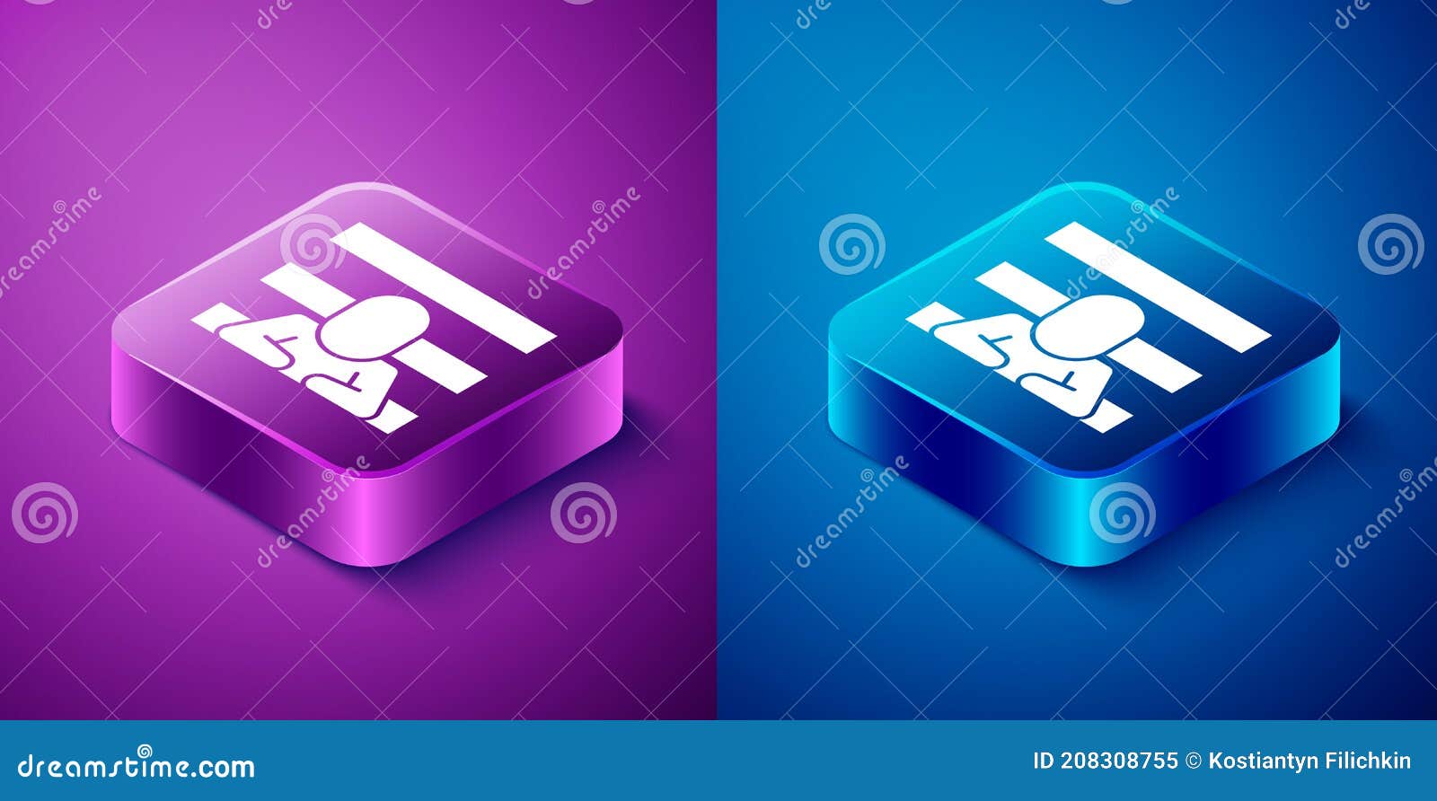 Isometric Prisoner Icon Isolated on Blue and Purple Background. Square ...