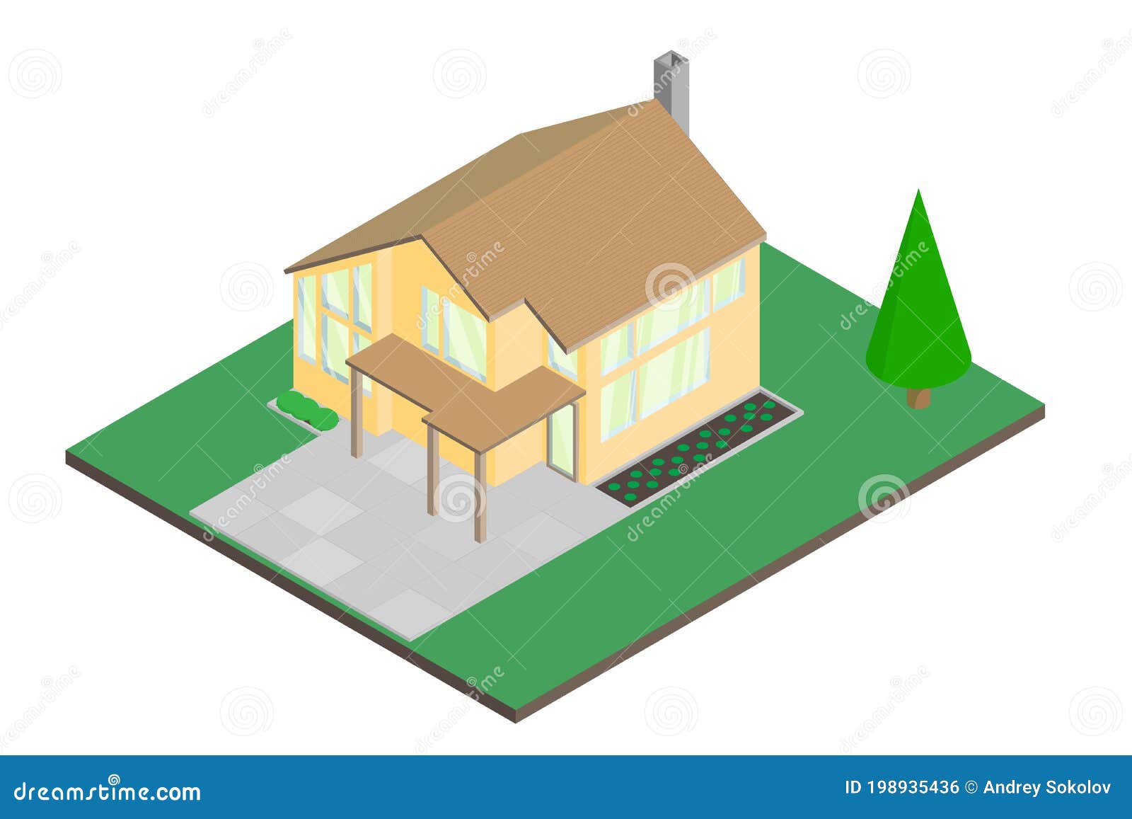 Isometric Private House Design Concept Set Cartoon Vector ...
