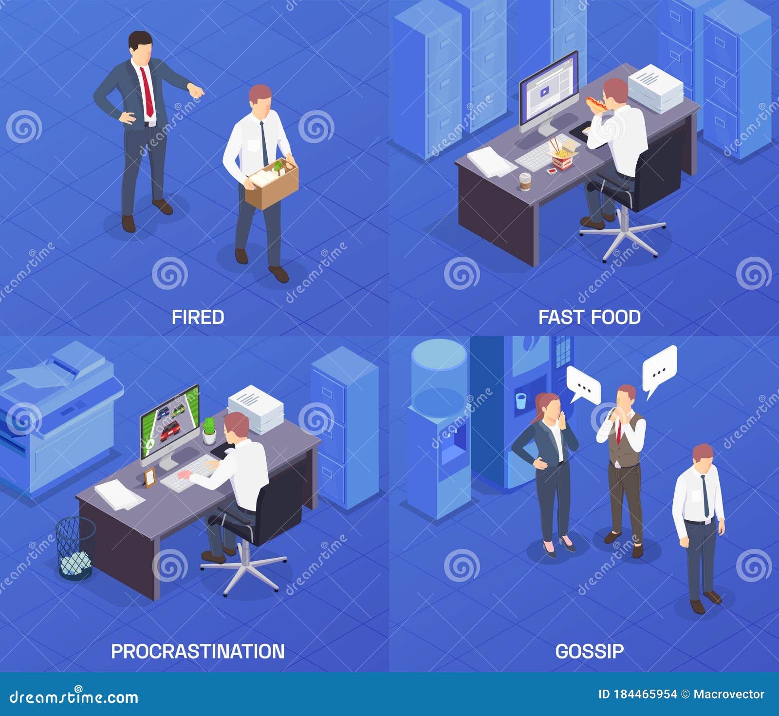 Isometric Problem Situations at Work Icon Set Stock Vector ...