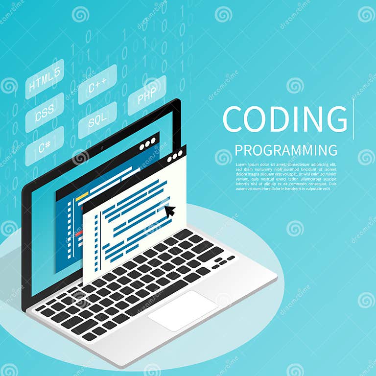 Programmer Coding Binary Computer Isometric Flat Vector Stock Vector - Illustration of ...