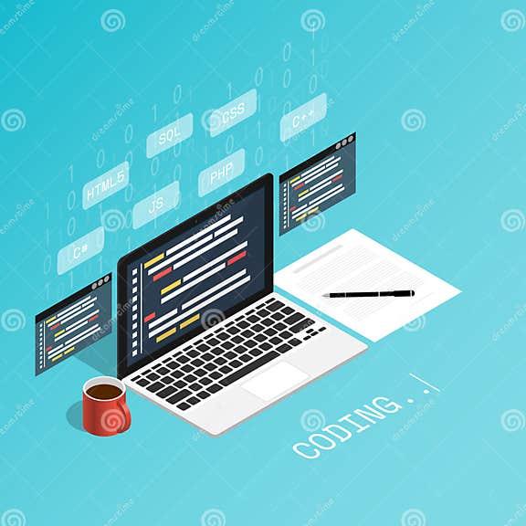 Programmer Coding Binary Computerprogrammer Skill Isometric Vector Stock Vector Illustration