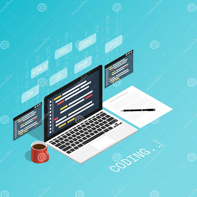 Programmer Coding Binary Computerprogrammer Skill Isometric Vector 7938