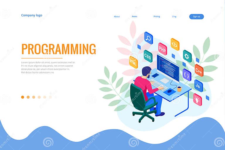 Isometric Programmer Coding New Project Web Developer Programming Concept Stock Vector