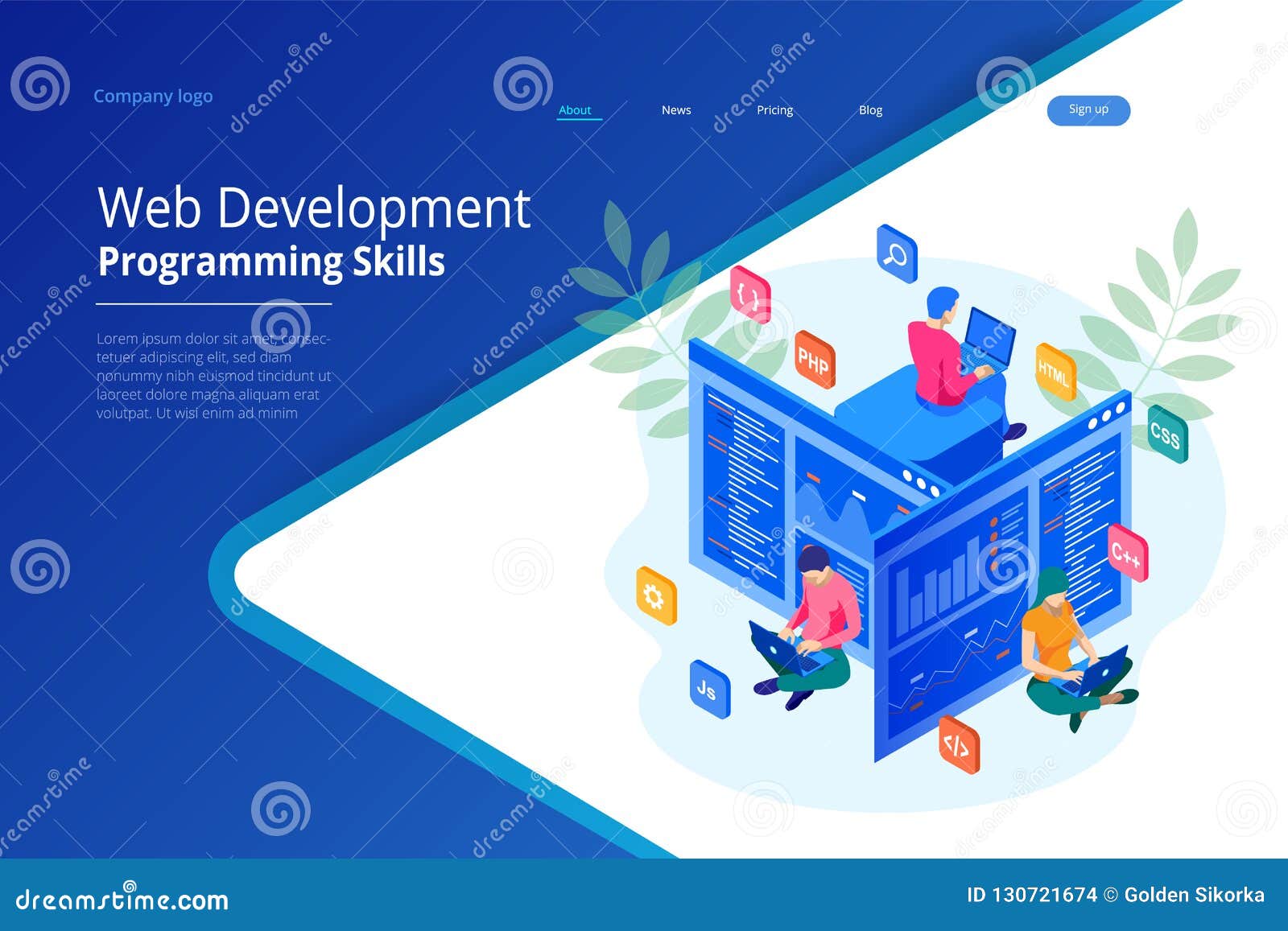Programming Skills - Code Learning Or Coding Learn Flat Design Concept ...