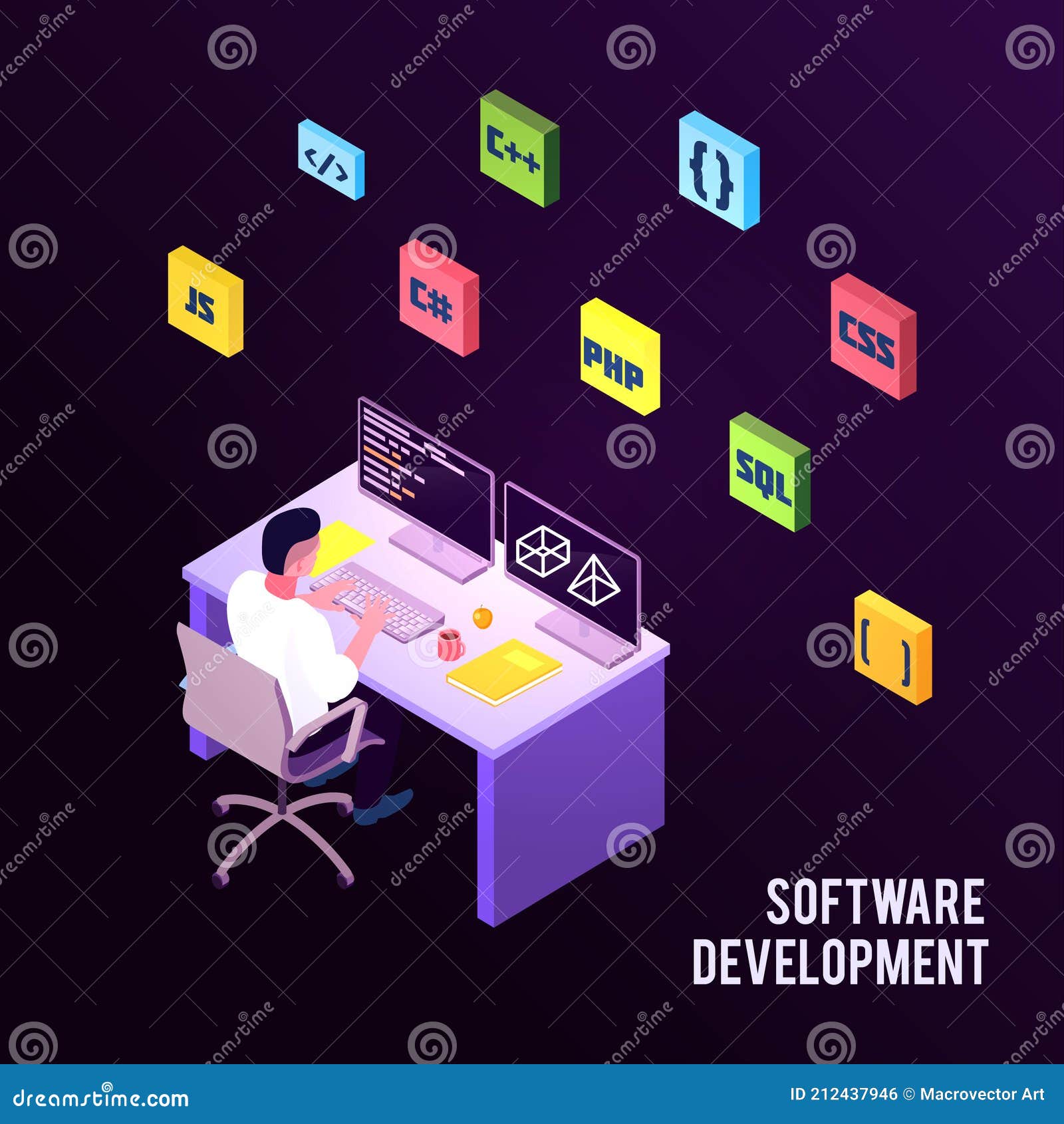 Isometric Programmers Composition Stock Vector - Illustration of laptop, process: 212437946