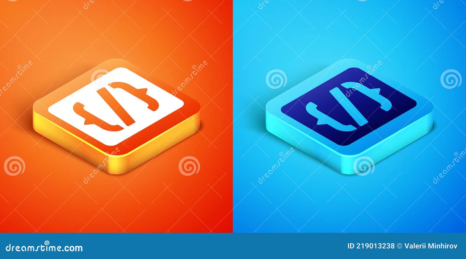 Isometric Programming Language Syntax Icon Isolated on Orange and Blue Background. Syntax ...